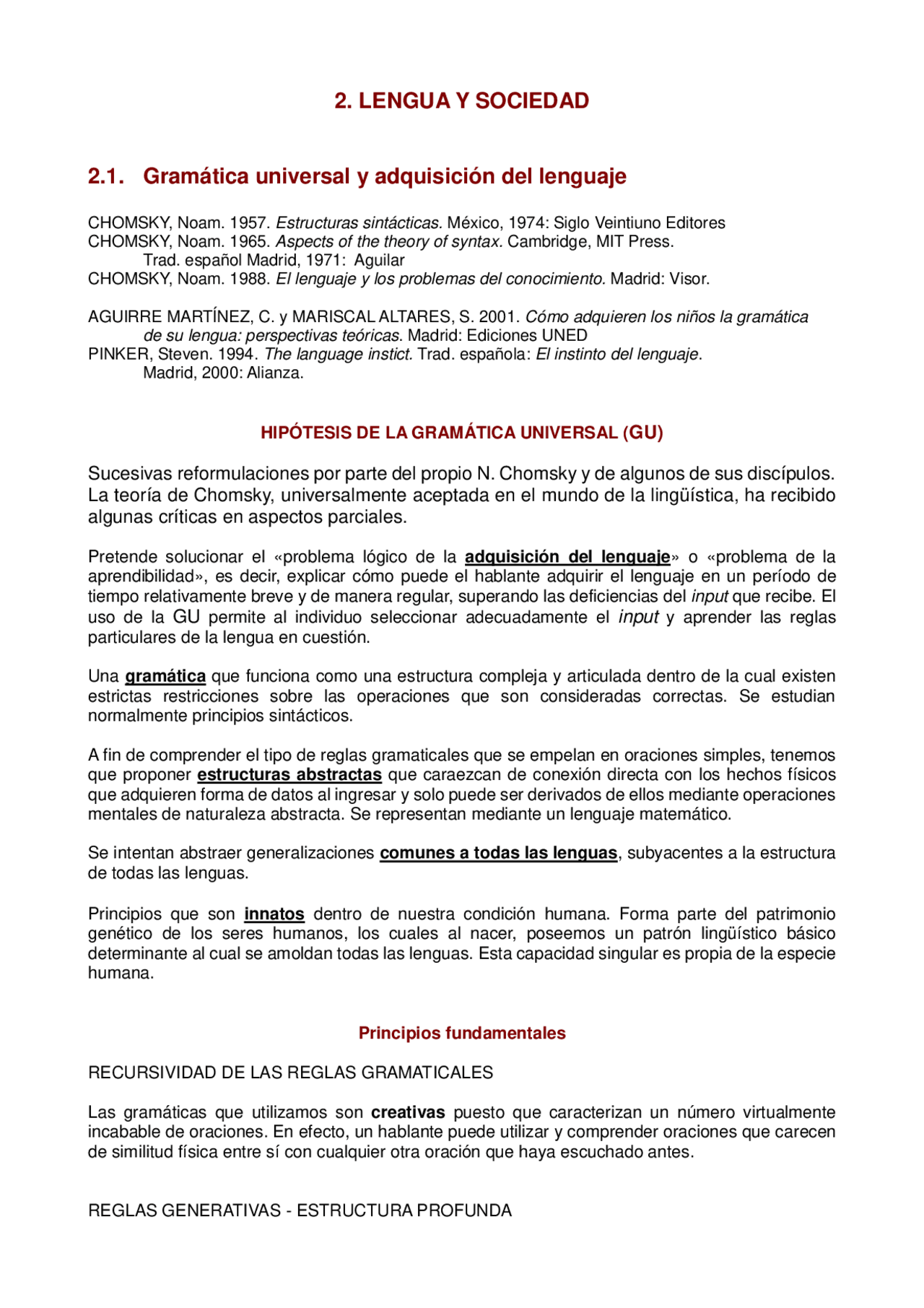 Gramática universal y adquisición del lenguaje - Apuntes de ...