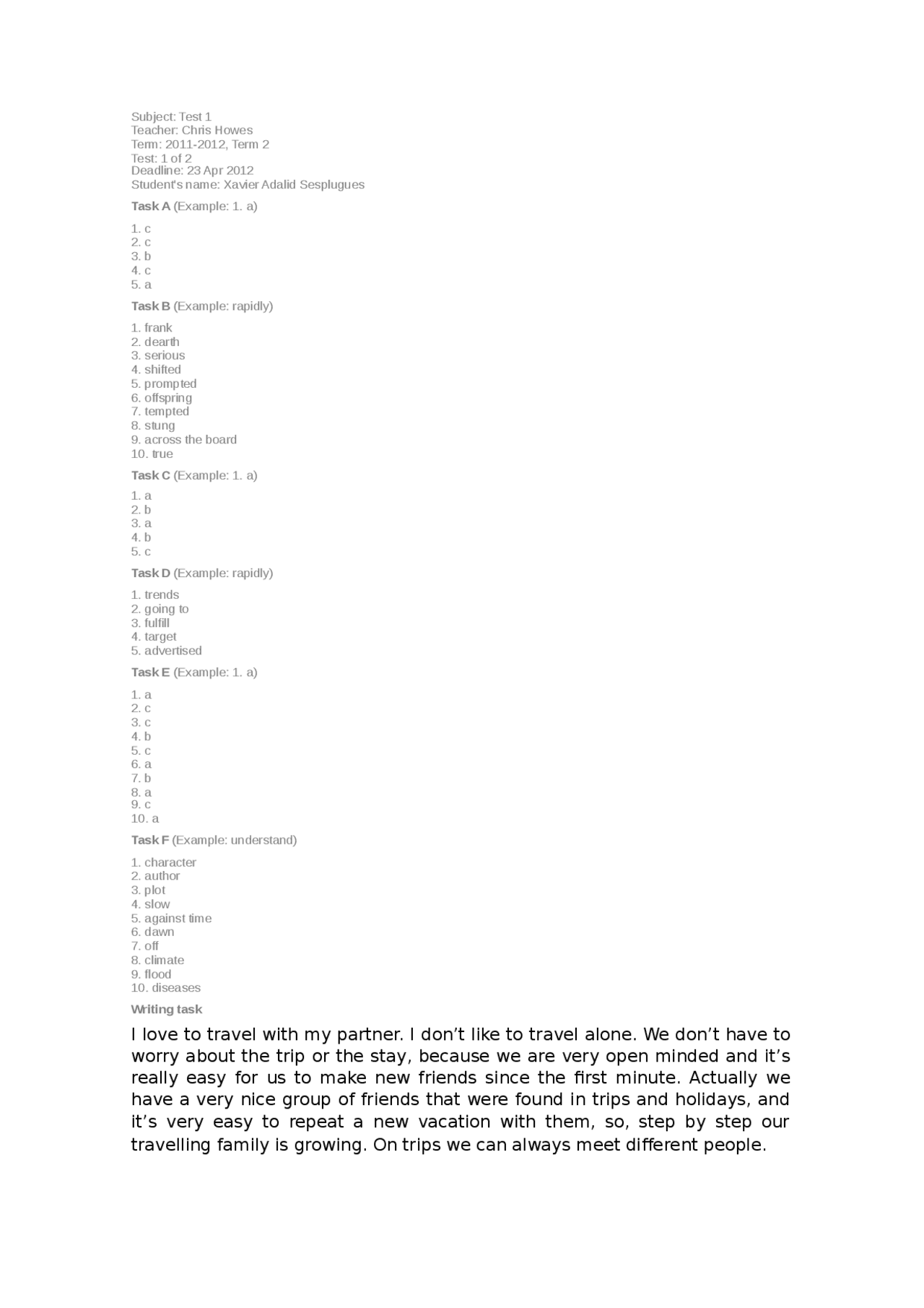 Test 1 - Exámenes de Idioma Inglés - Docsity