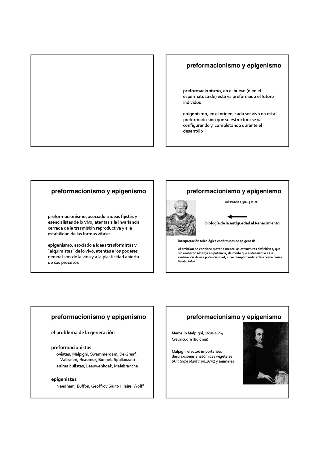 Preformacionismo y epigenismo - Apuntes de Biología | Docsity