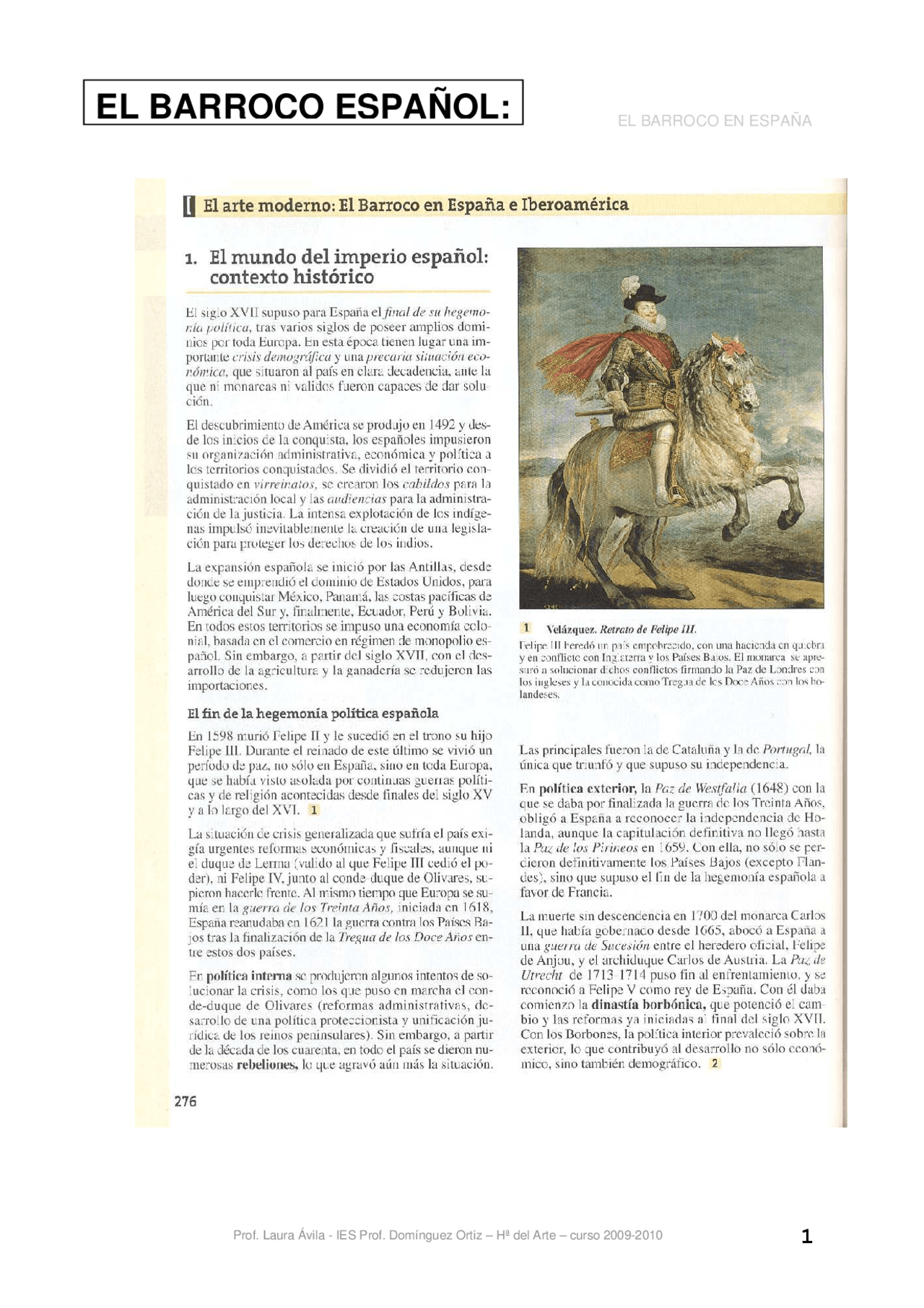 Arte barroco español - Apuntes de Historia del Arte - Docsity