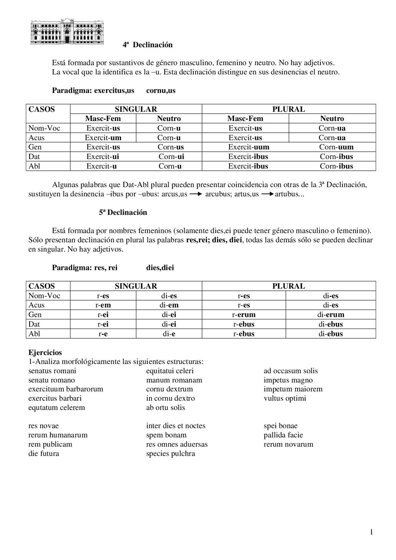 Ejericios 4º y 5º declinacion latin - Apuntes de Idioma Latín - Docsity