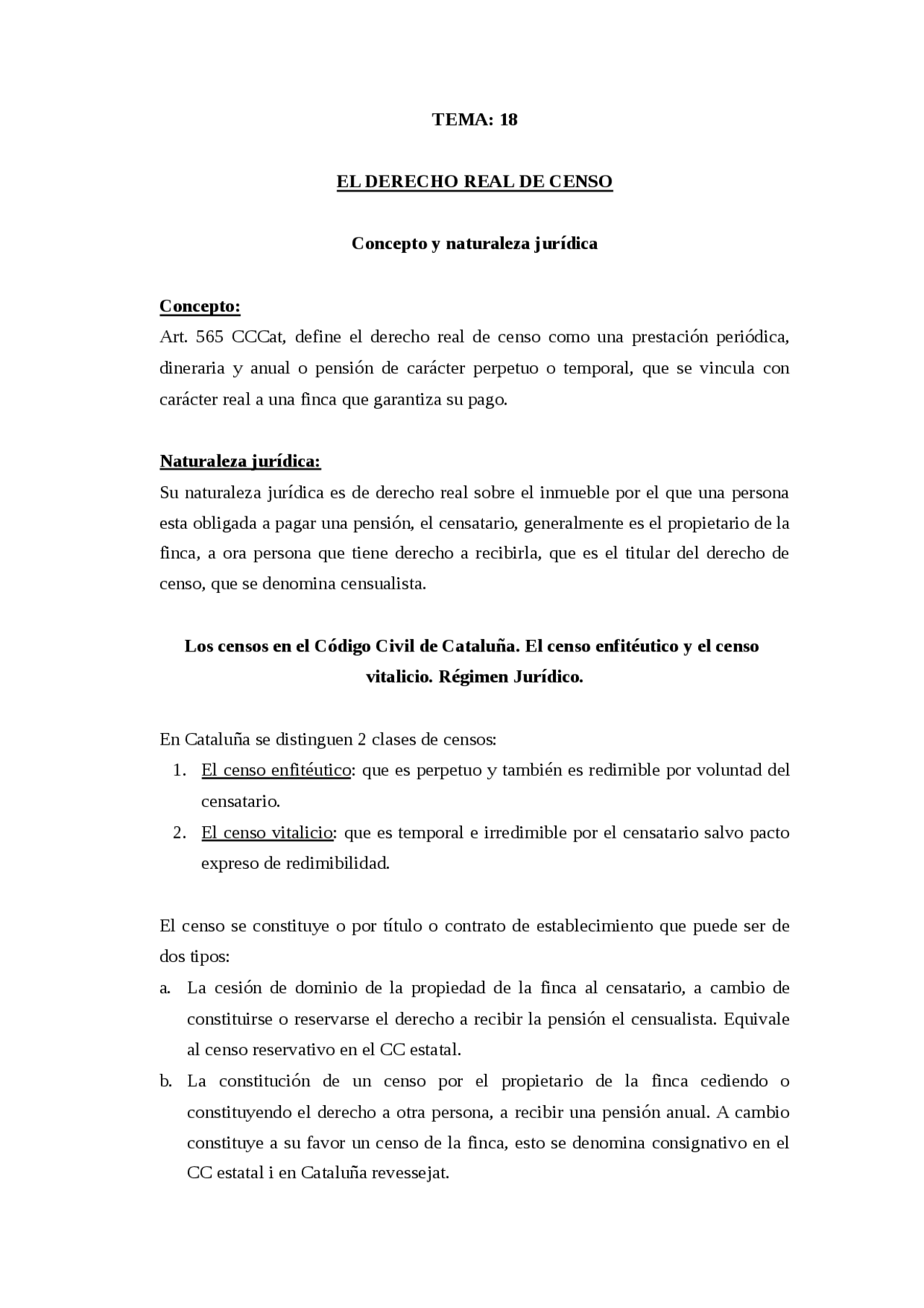 El derecho real de censo - Apuntes de Derecho Civil - Docsity