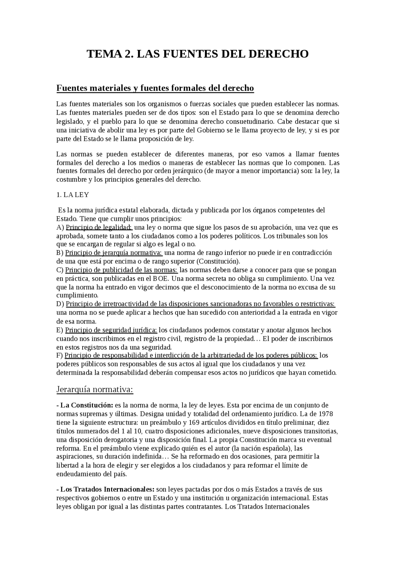 TEMA 2. LAS FUENTES DEL DERECHO Fuentes materiales y fuentes formal ...