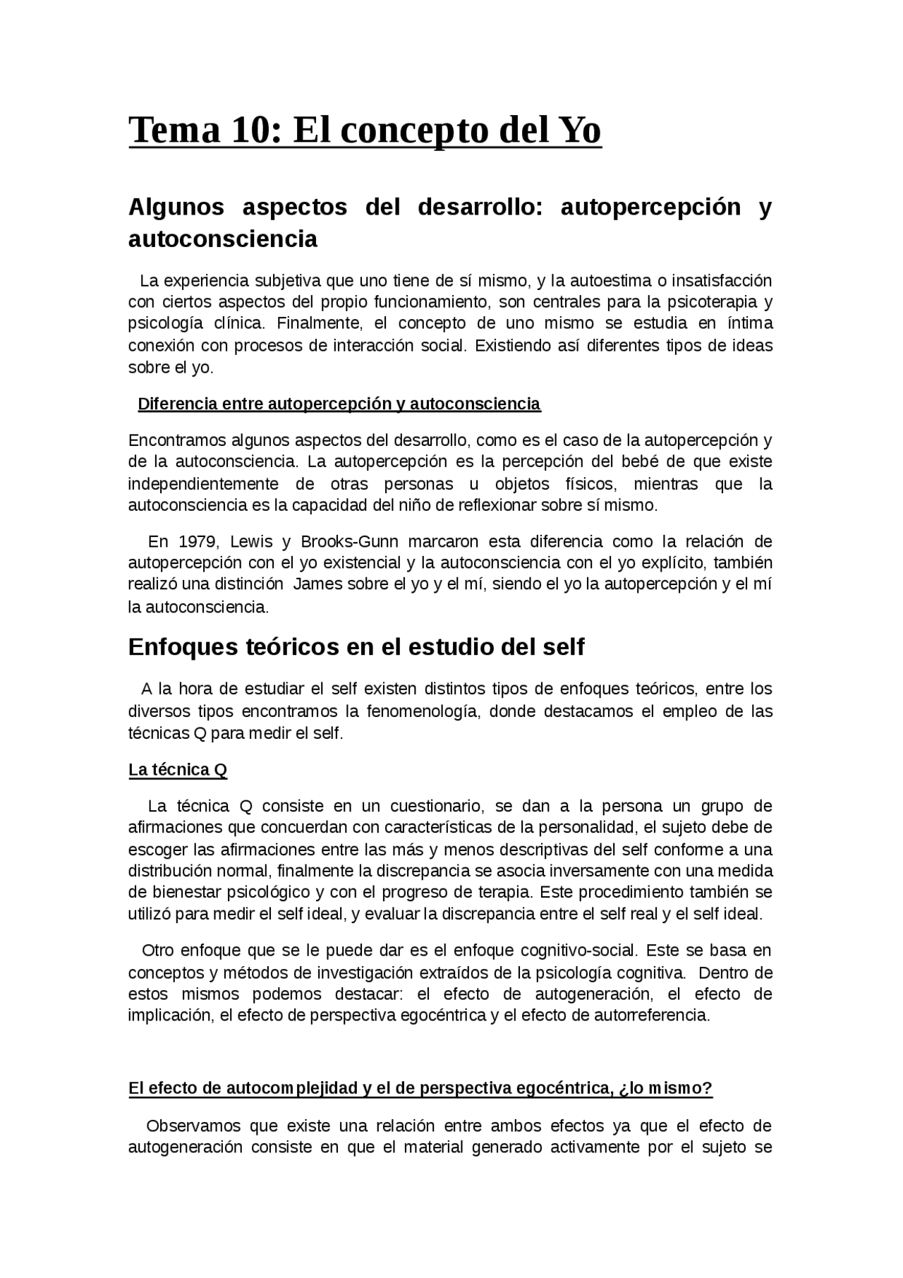 Tema 10: El concepto del Yo Algunos aspectos del desarrollo - Apuntes ...