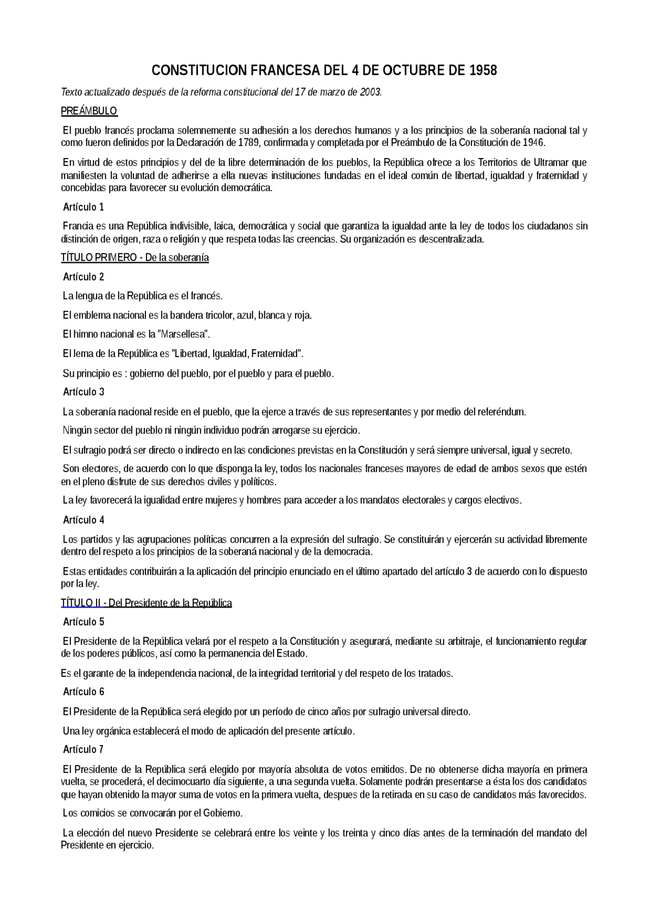 Apuntes sobre Derecho Constitucional. La constitucion francesa de 1958 ...