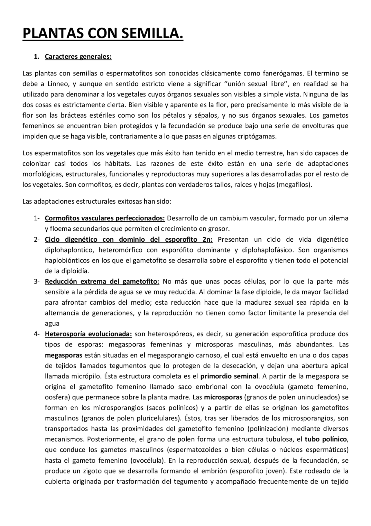 PLANTAS CON SEMILLA - Apuntes de Botánica y Agronomía - Docsity
