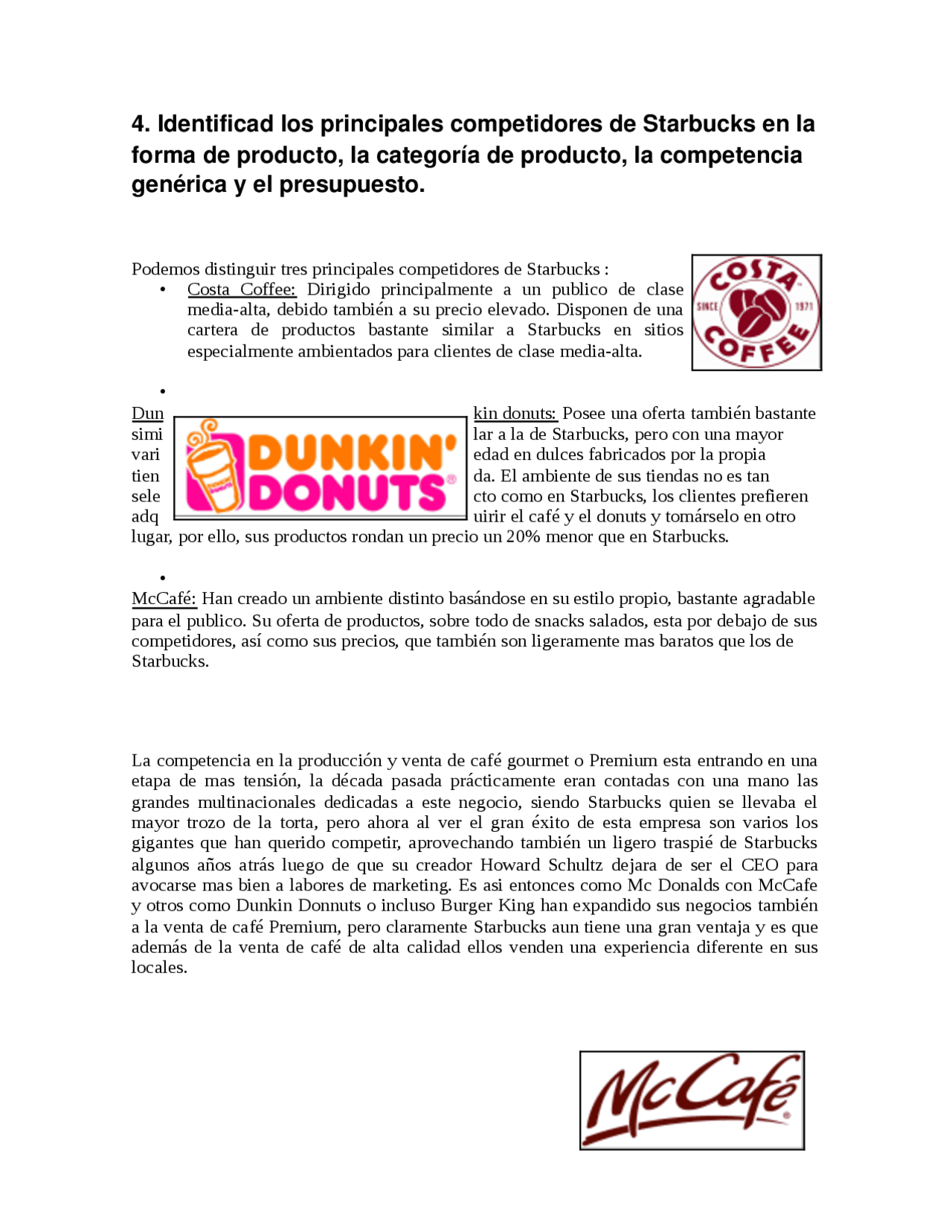 Practica starbucks - Ejercicios de Marketing - Docsity