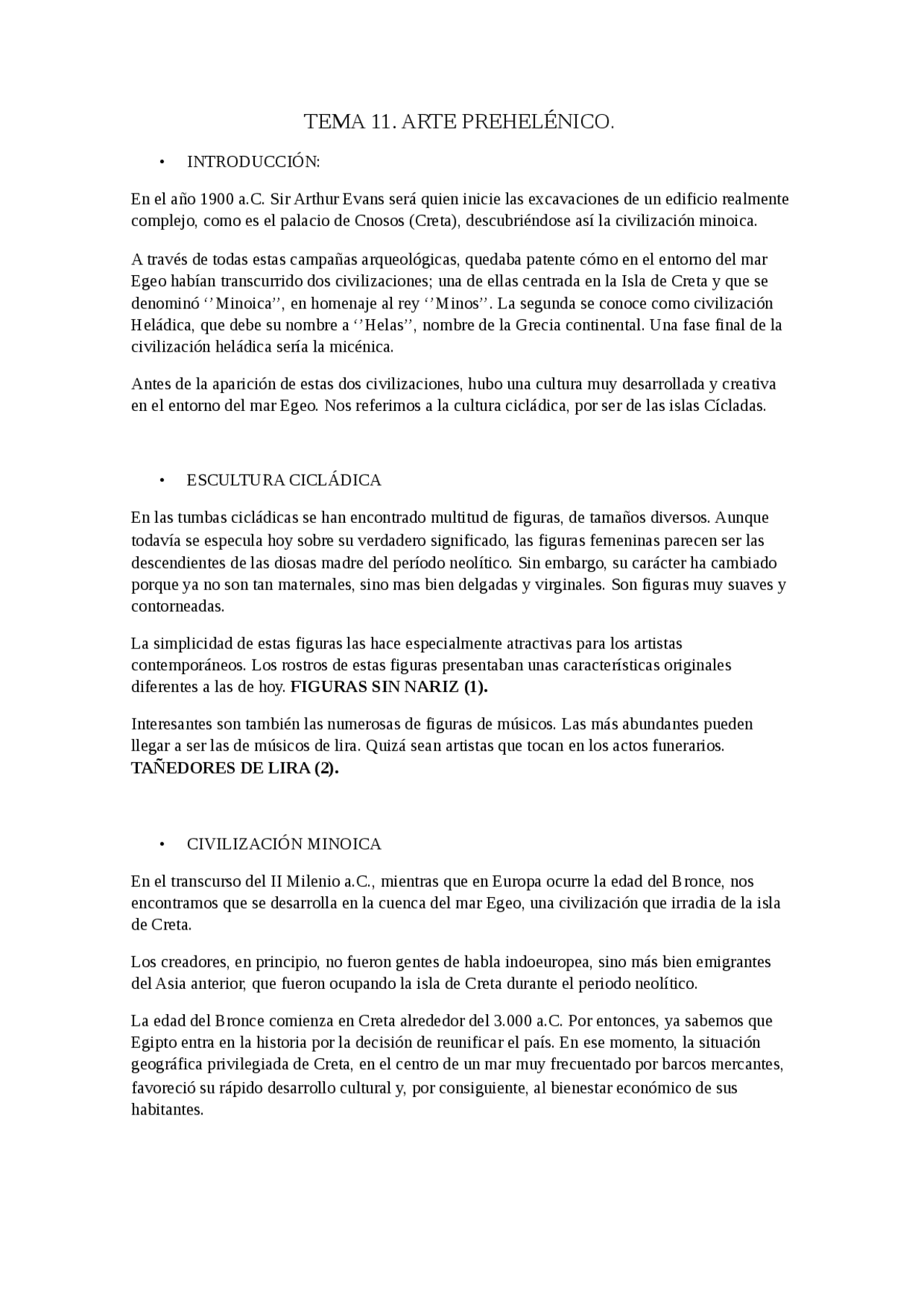 Arte prehelénico - Apuntes de Historia del Arte - Docsity
