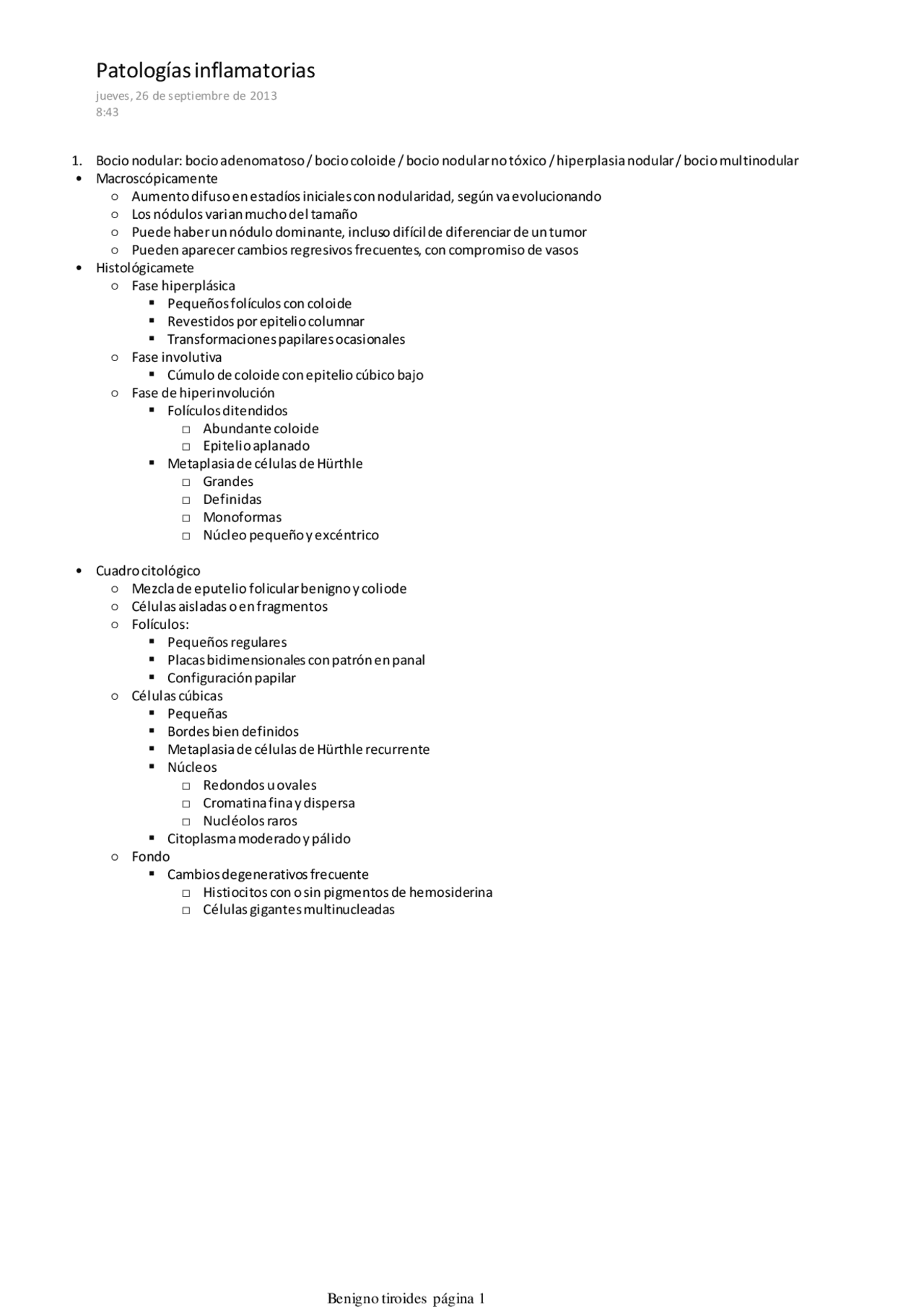 BENIGNO TIROIDES - PAAF I - Apuntes de Biología | Docsity