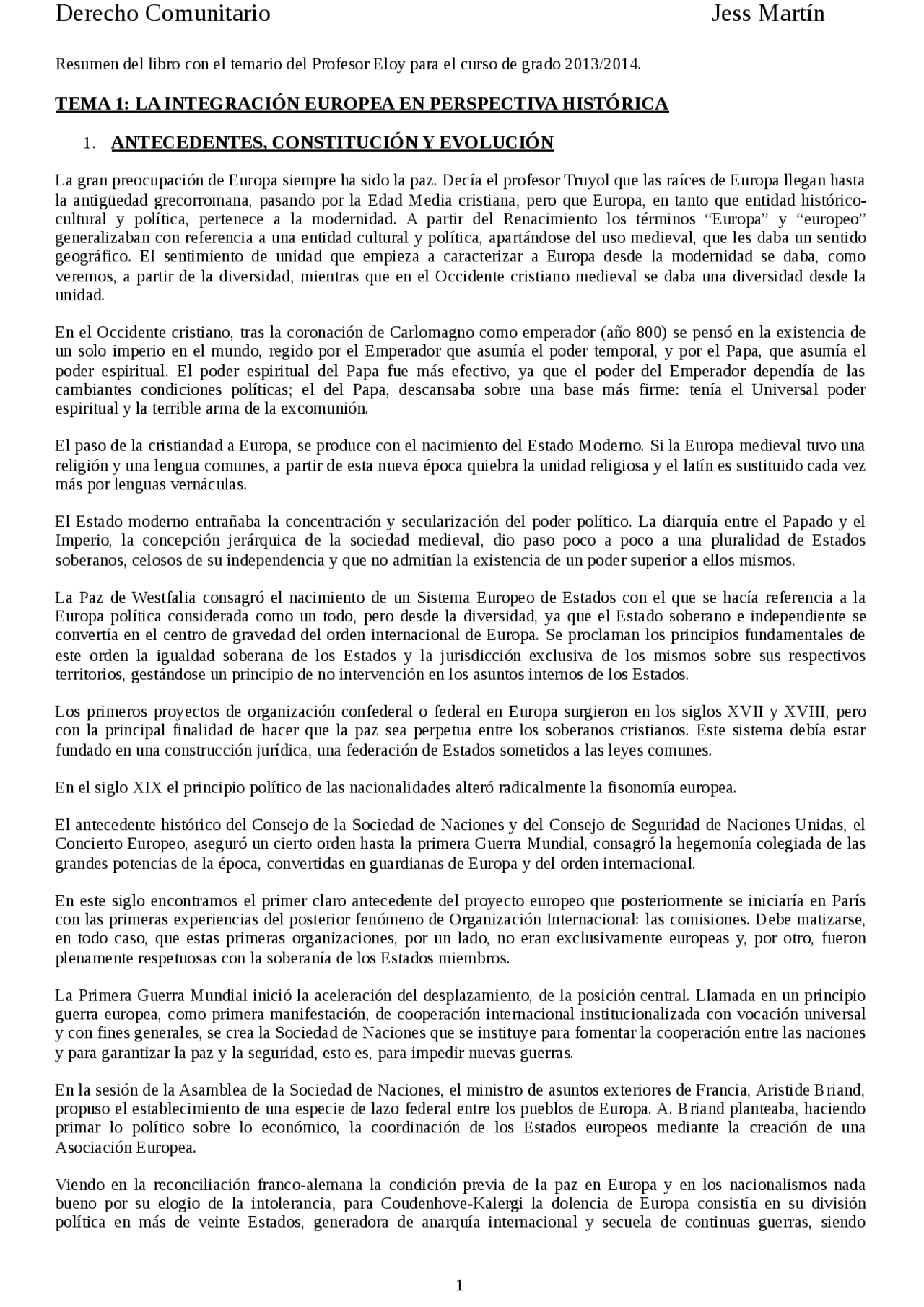 Resumen de Comunitario. Grado 2013/2014 - Resúmenes de Derecho de la Unión Europea - Docsity