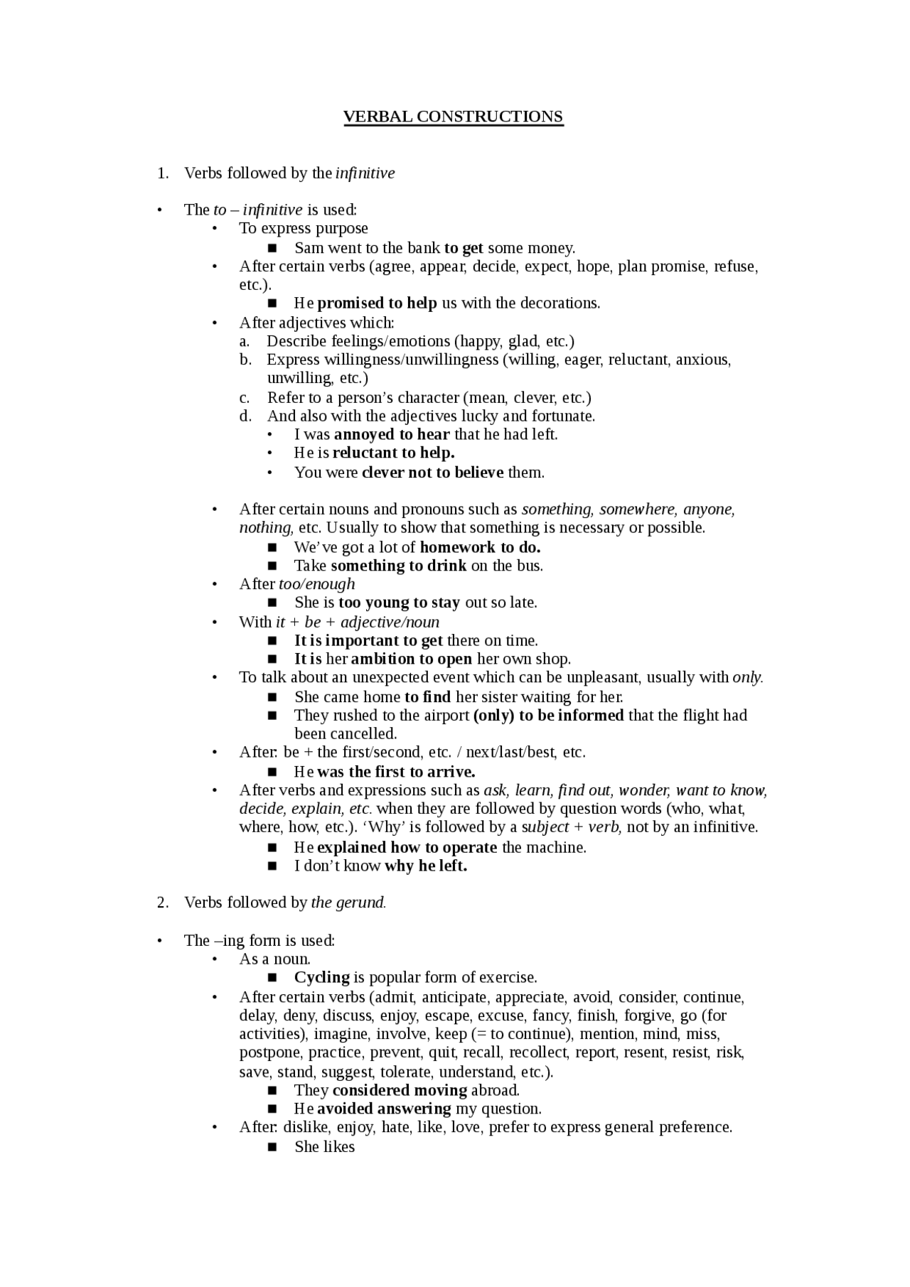 VERBAL CONSTRUCTIONS - Apuntes de Idioma Inglés - Docsity