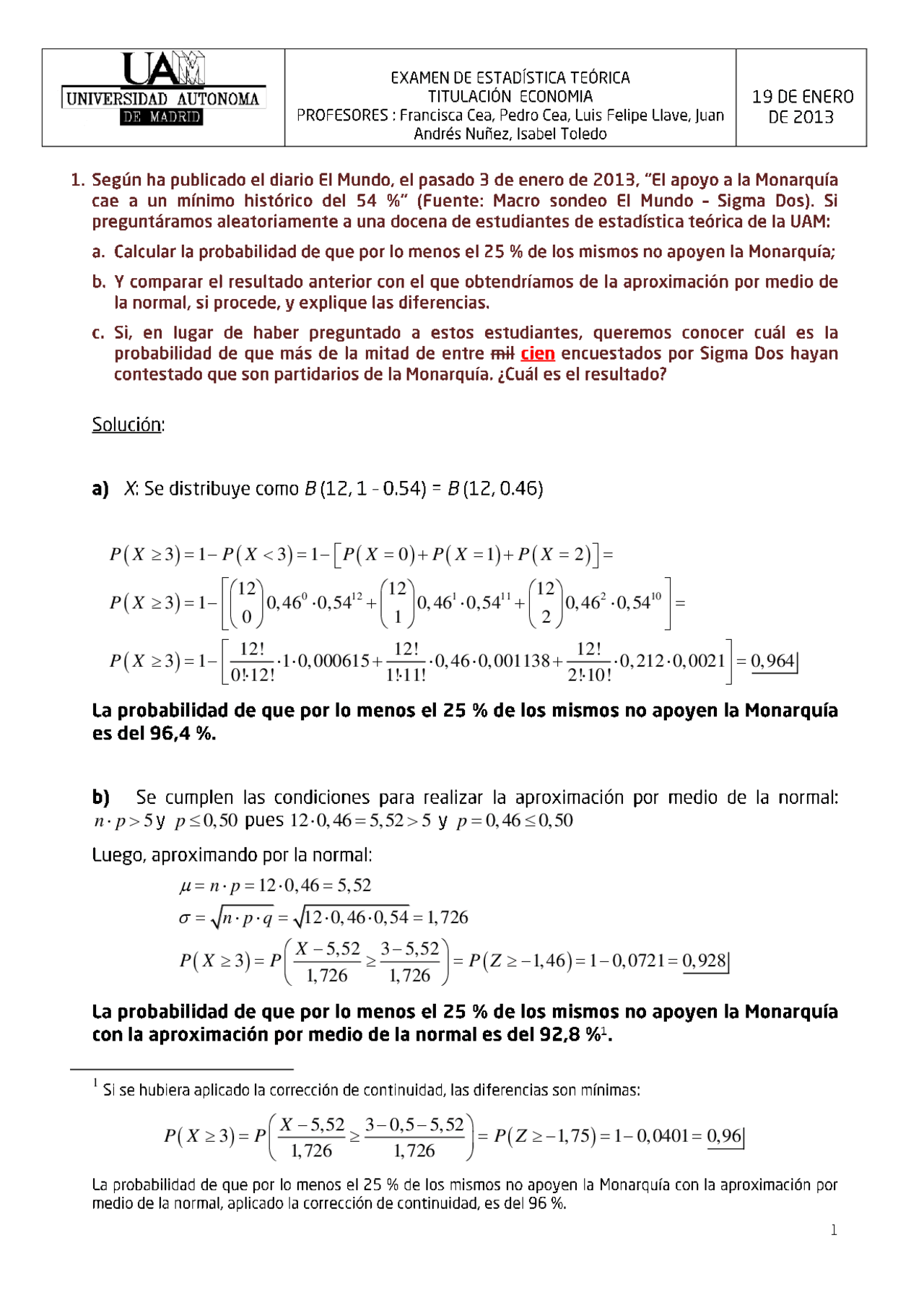 Exámen estadística teórica economía resuelto - Exámenes de Estadística | Docsity