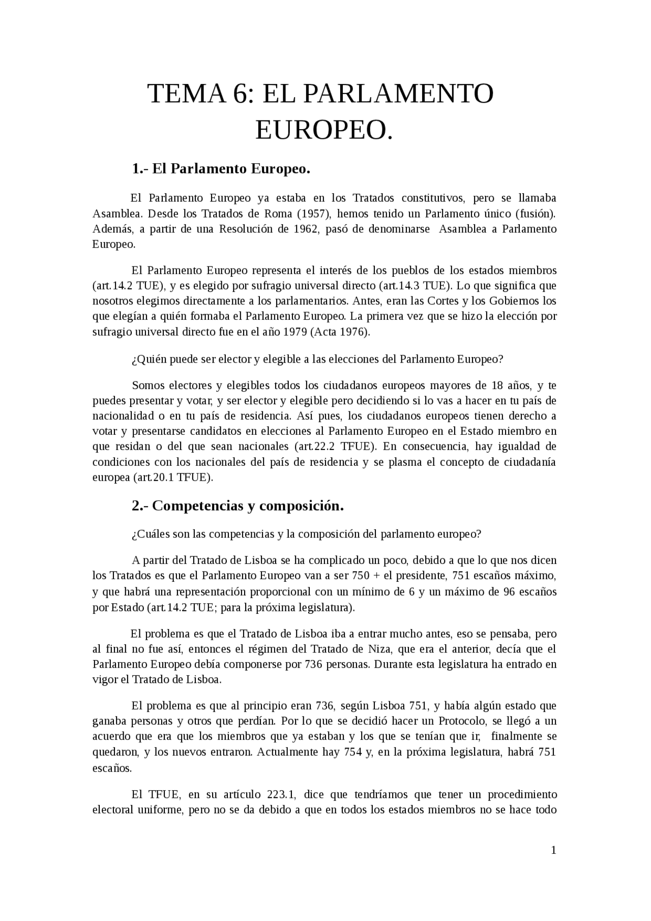 El parlamentoe europe - Apuntes de Derecho Romano - Docsity