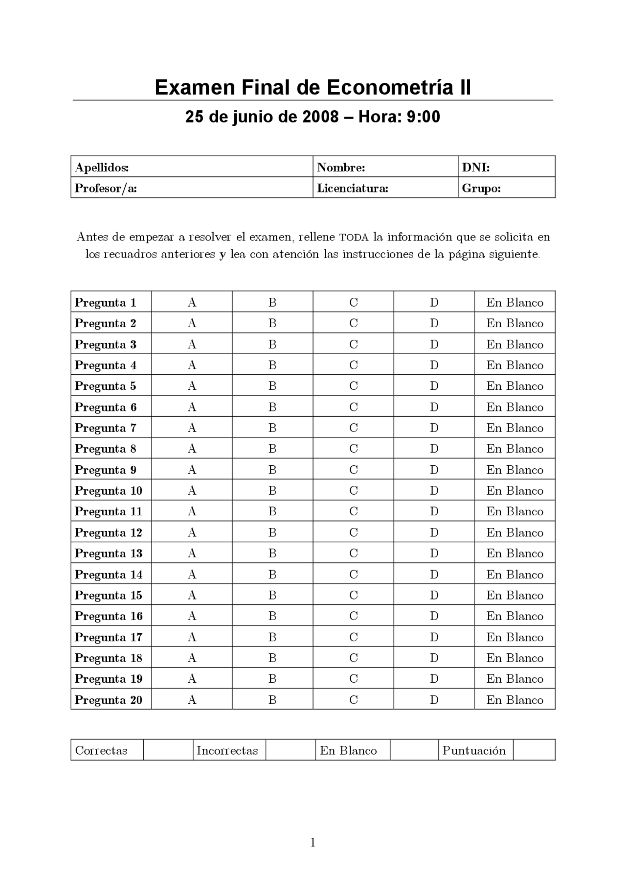 Examen econometria 2 - Exámenes de Administración de Empresas - Docsity