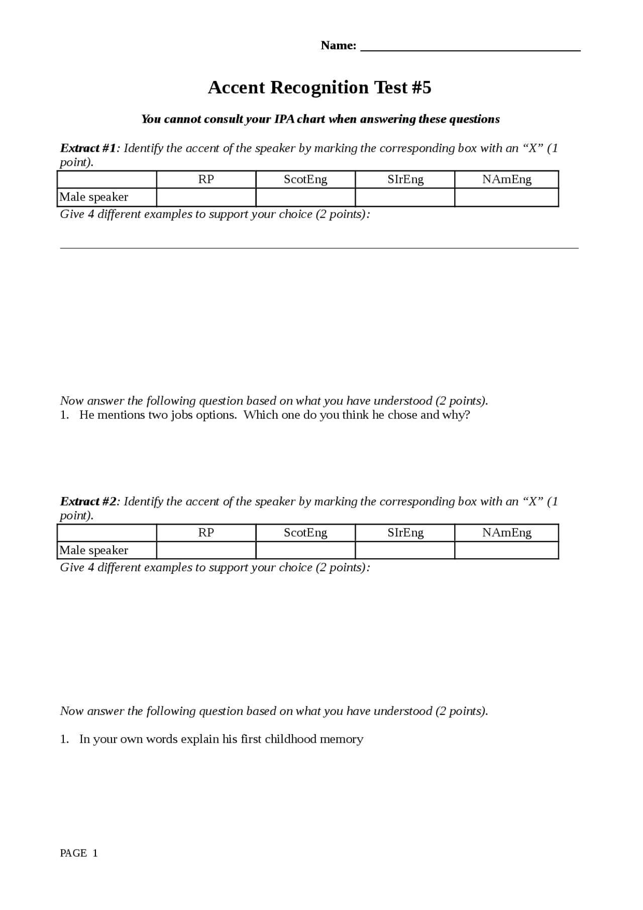 ACCENT RECOGNITION TEST #5 (modelo de examen) - Exámenes de Idioma ...