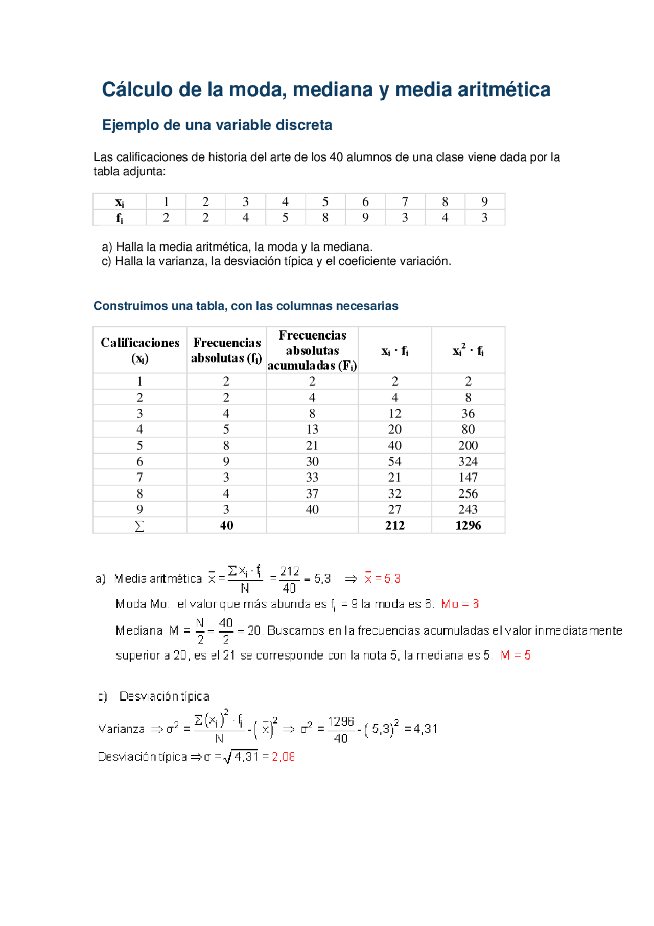 Calculo de la moda - Apuntes de Ingeniería Agronómica - Docsity