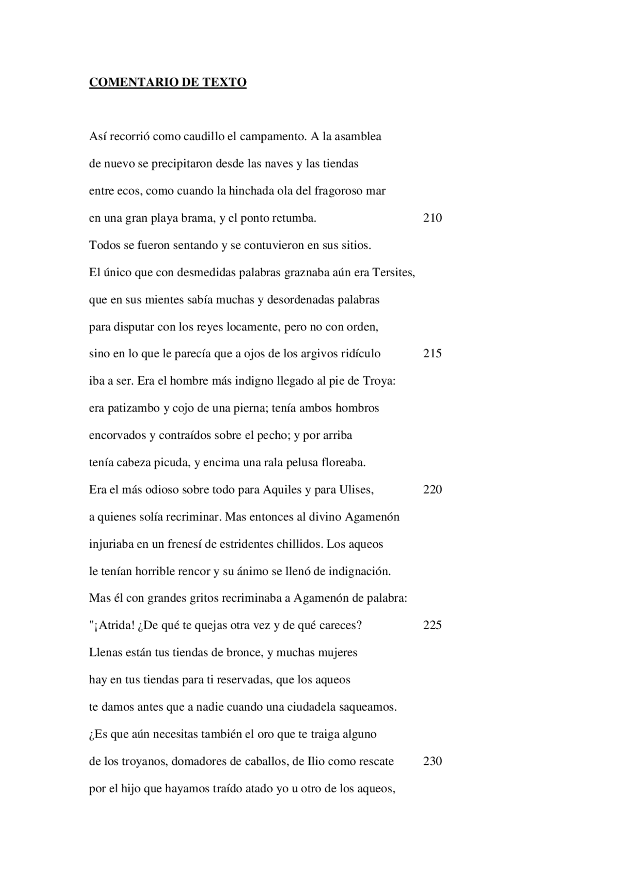 Comentario tersites - Apuntes de Historia - Docsity