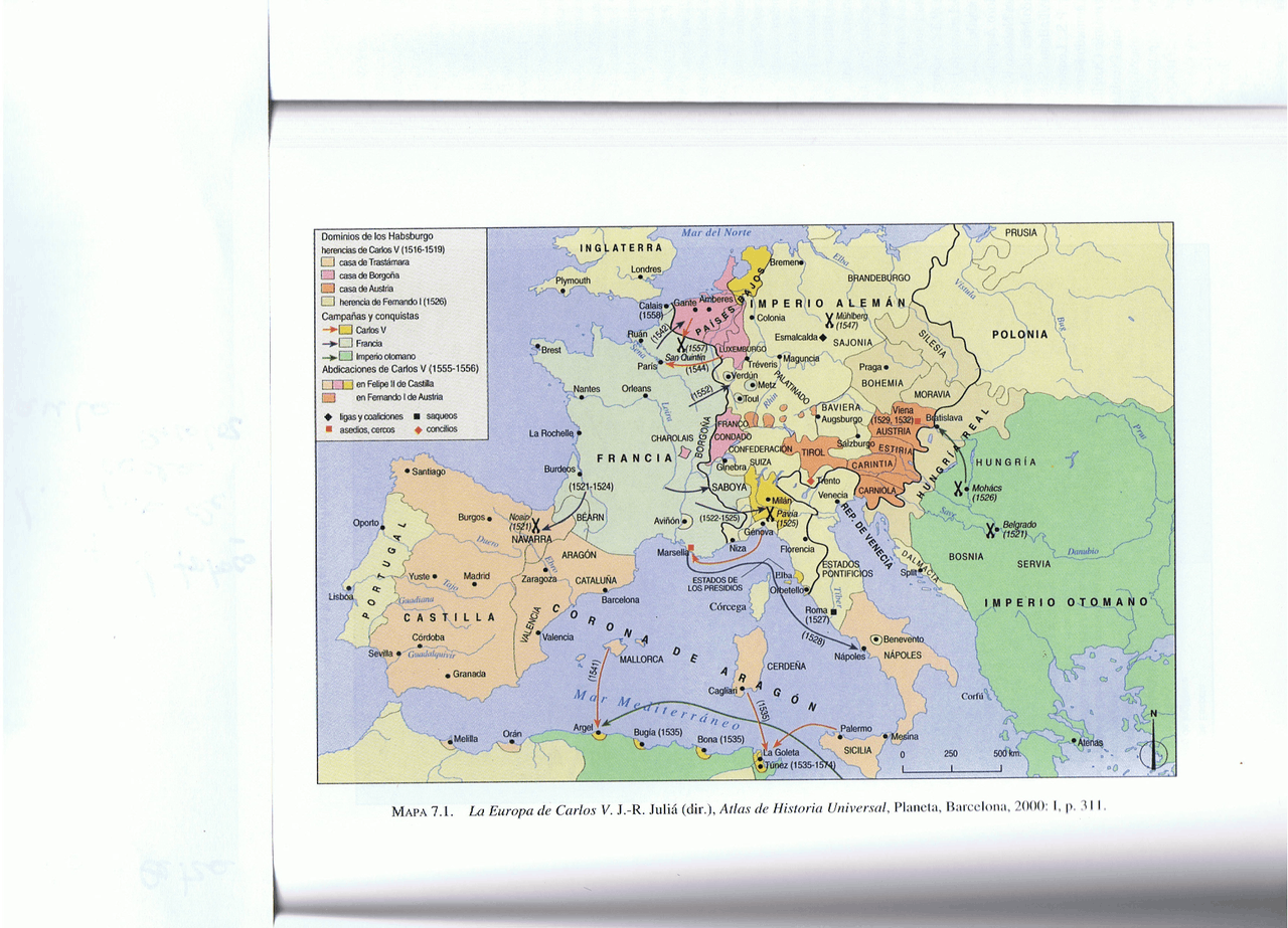 Mapa Europa de Carlos V - Apuntes de Historia Moderna | Docsity
