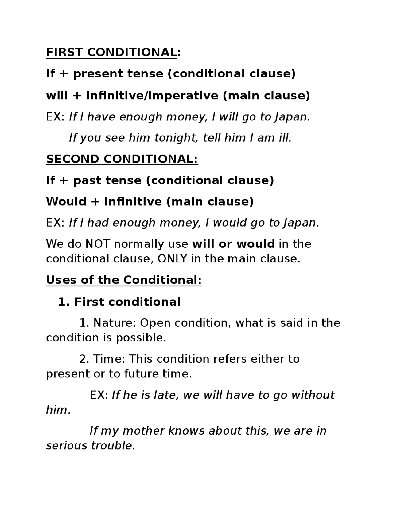 1 y 2 condicional ( ingles) - Apuntes de Idioma Inglés - Docsity