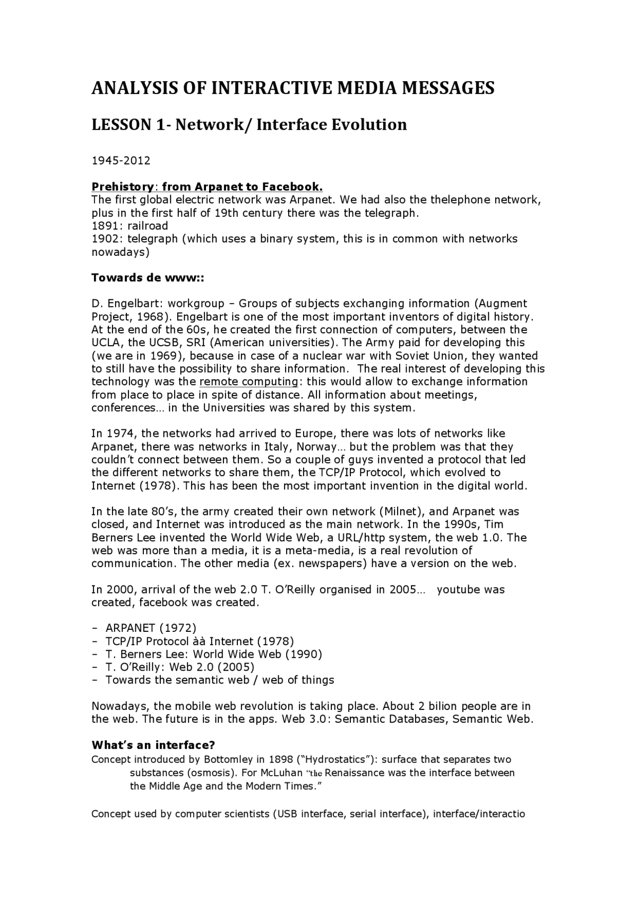 Evolution of Interactive Media: From Arpanet to Facebook - Prof ...