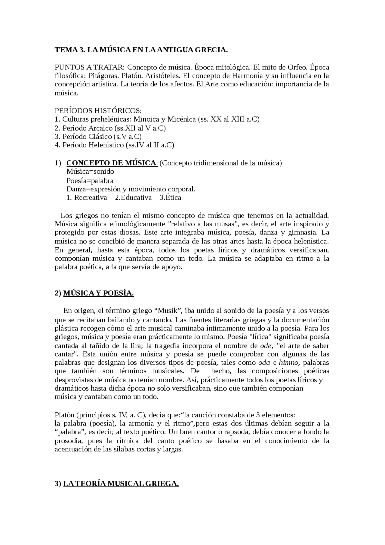 TEMA 3. LA MÚSICA EN LA ANTIGUA GRECIA PUNTOS A TRATAR: Concepto ...