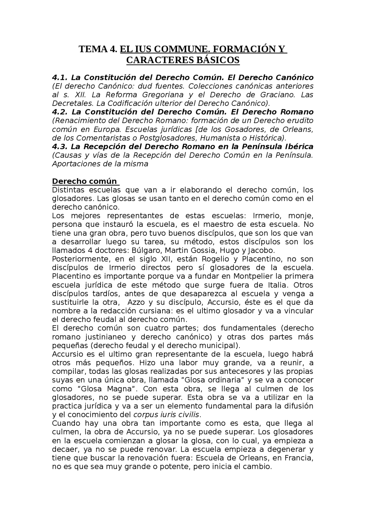 EL IUS COMMUNE. FORMACIÓN Y CARACTERES BÁSICOS - Apuntes de Historia ...