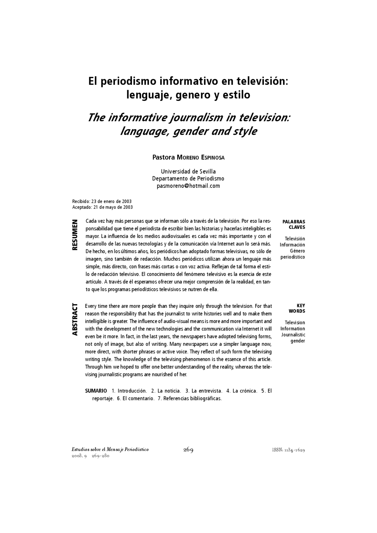 El periodismo informativo en televisión: lenguaje, genero y estilo The ...