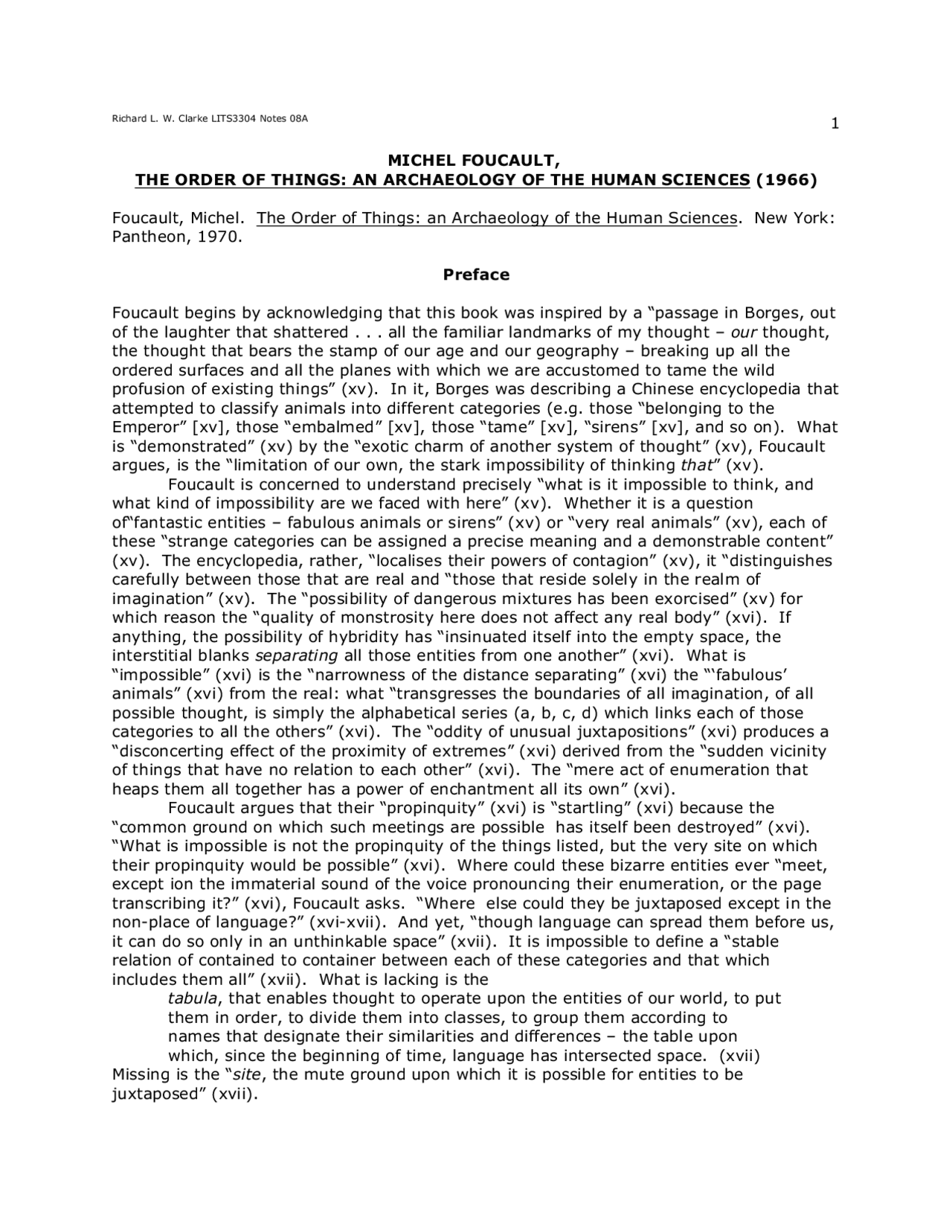 MICHEL FOUCAULT, THE ORDER OF THINGS: AN ARCHAEOLOGY OF THE HUMAN ...