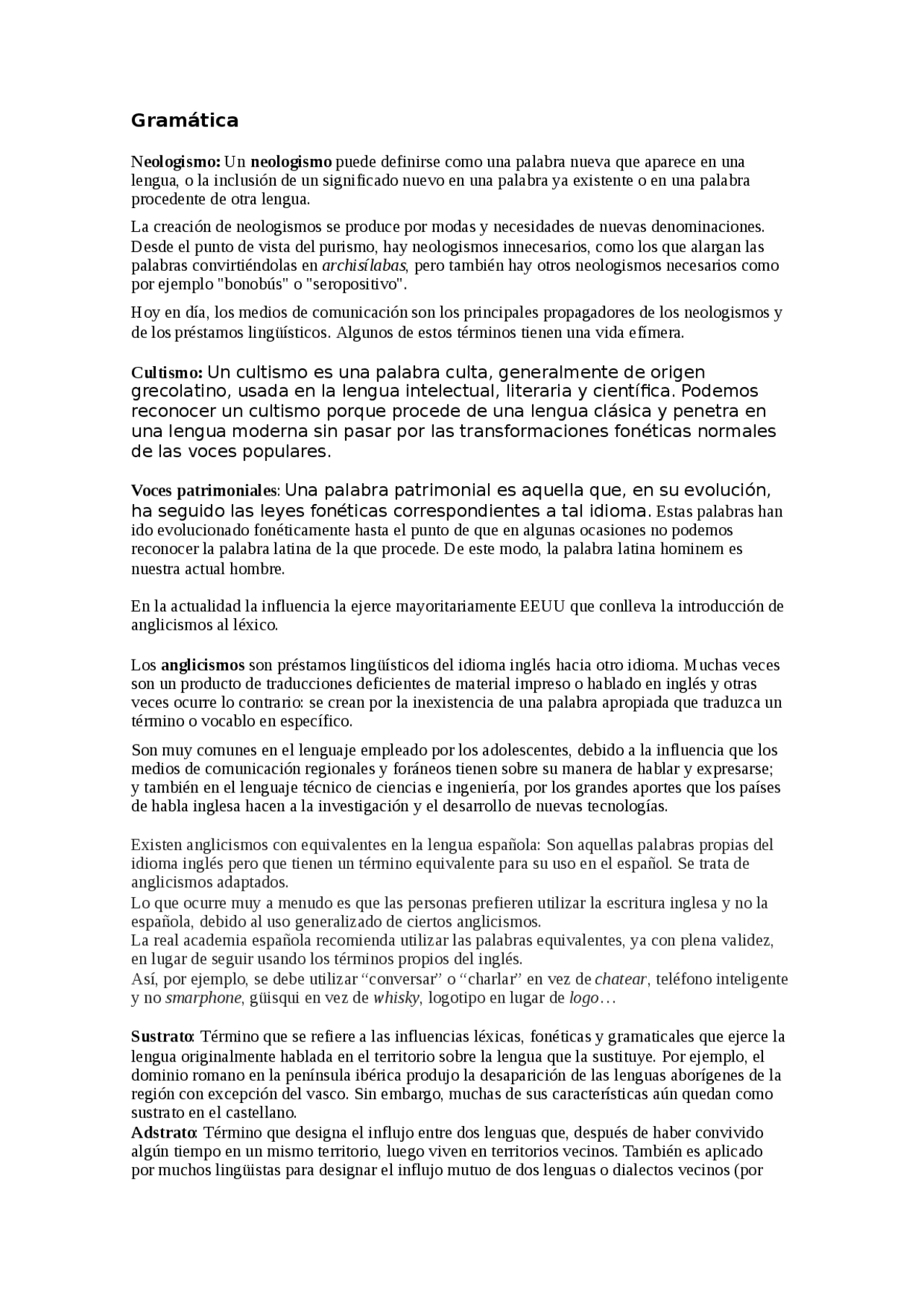 Conceptos, tipos de gramática. - Apuntes de Idioma Español - Docsity