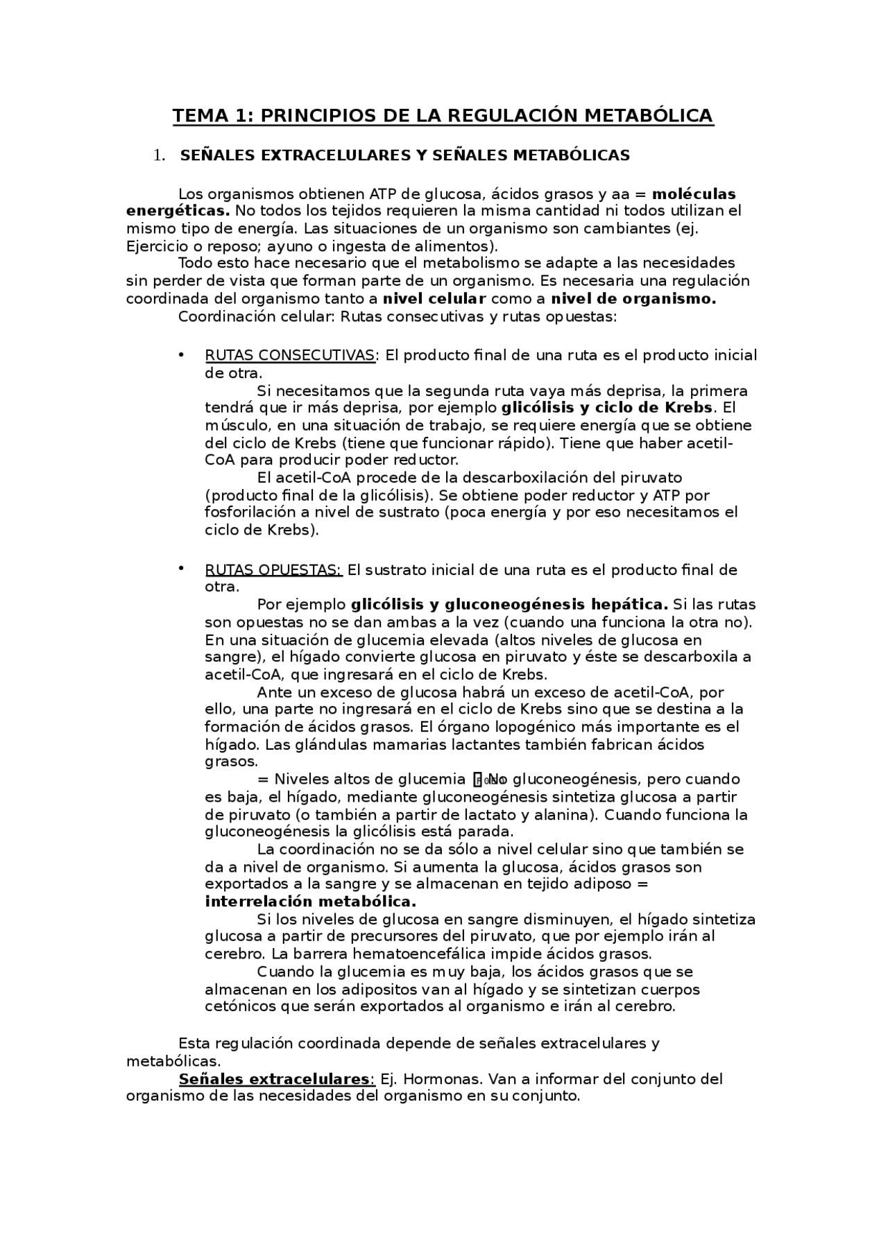 PRINCIPIOS DE LA REGULACIÓN METABÓLICA - Apuntes de Biología | Docsity