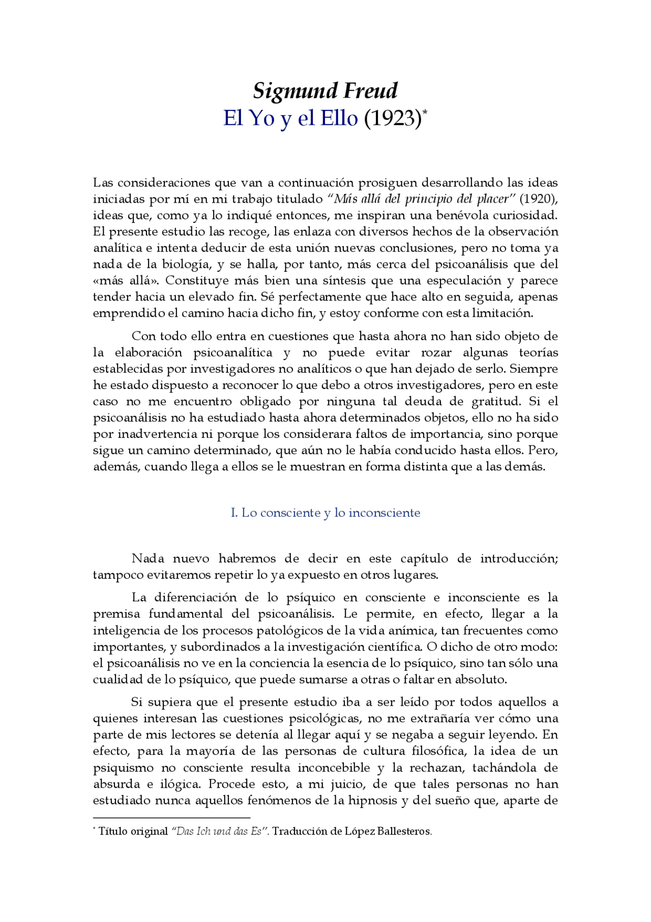 El yo y el ello, Freud - Apuntes de Psicología Social - Docsity