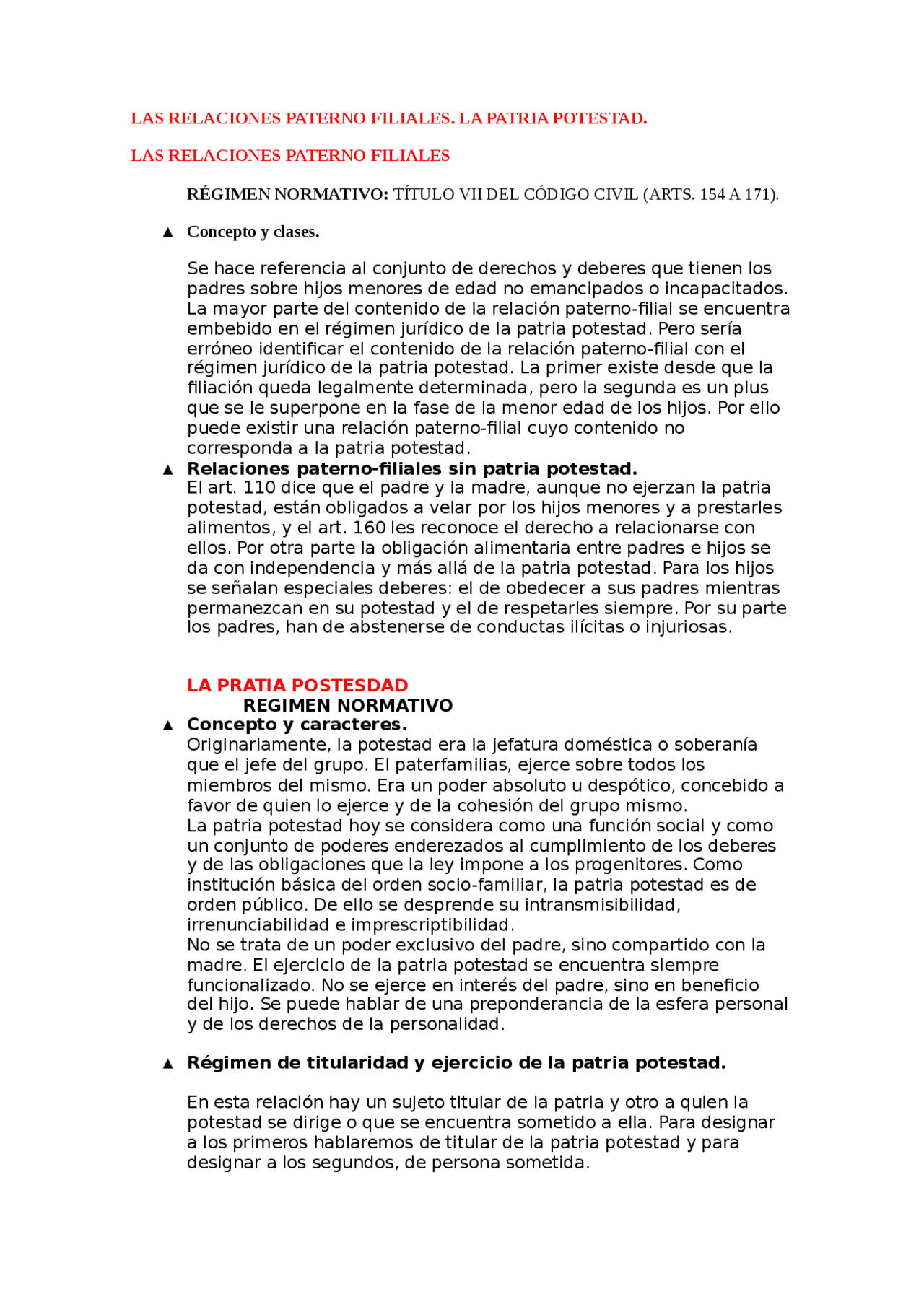 Relaciones paterno filiales - Apuntes de Derecho Civil - Docsity