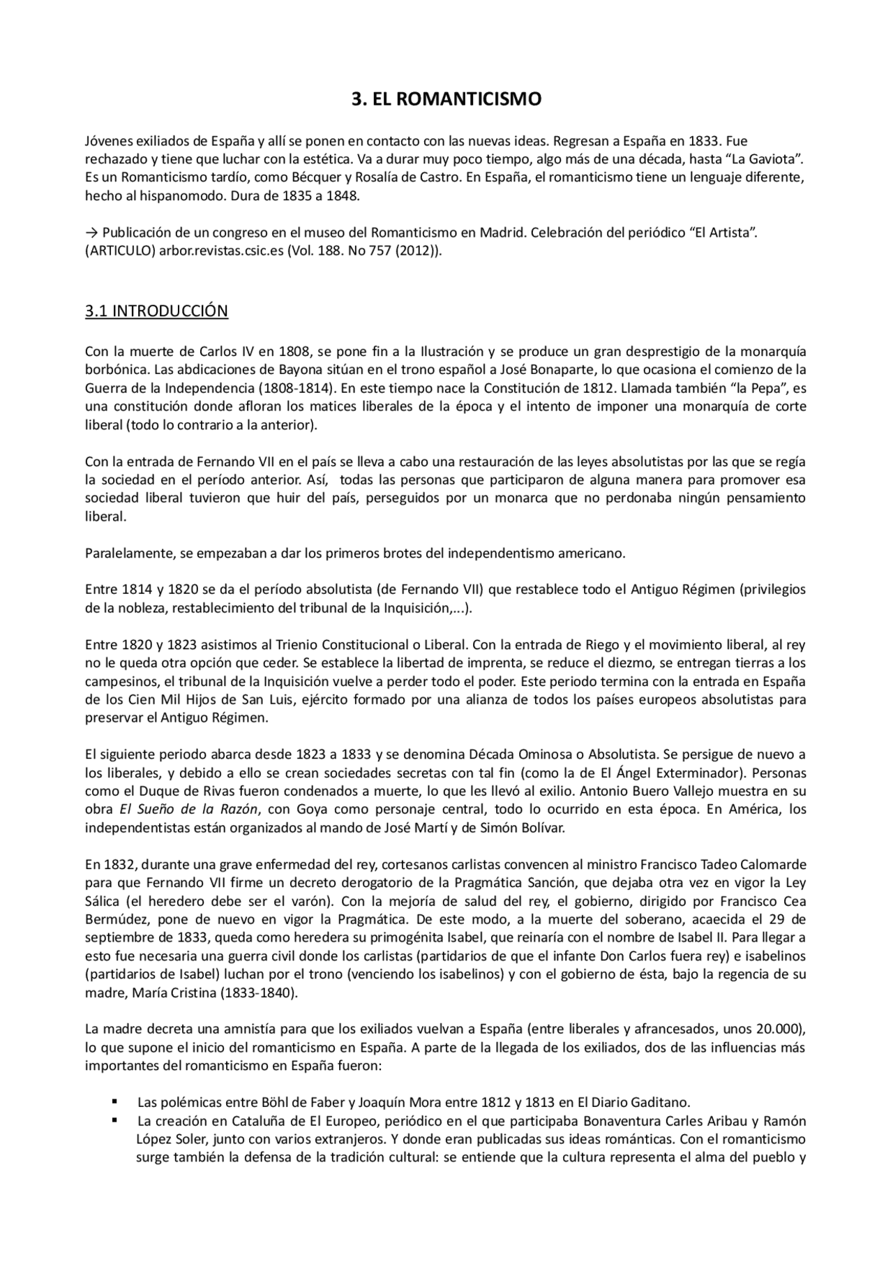 EL ROMANTICISMO - Apuntes de Literatura - Docsity