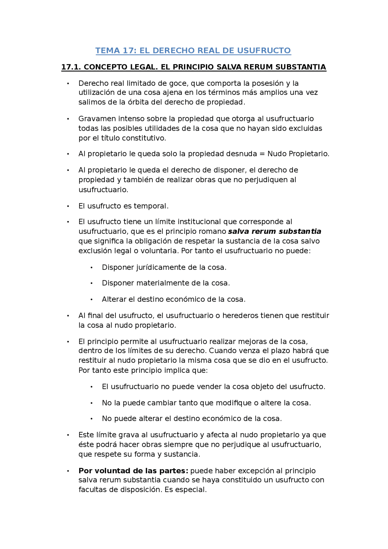 TEMA 17: EL DERECHO REAL DE USUFRUCTO - Apuntes de Derecho - Docsity