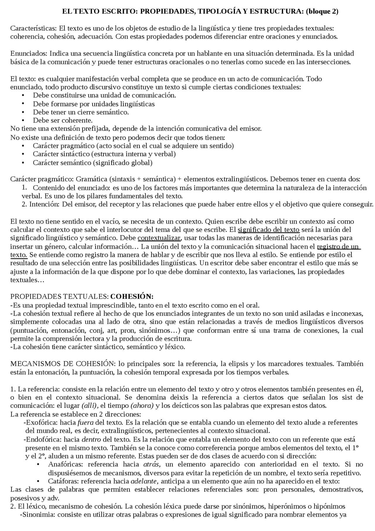 El texto escrito - Apuntes de Idioma Español - Docsity