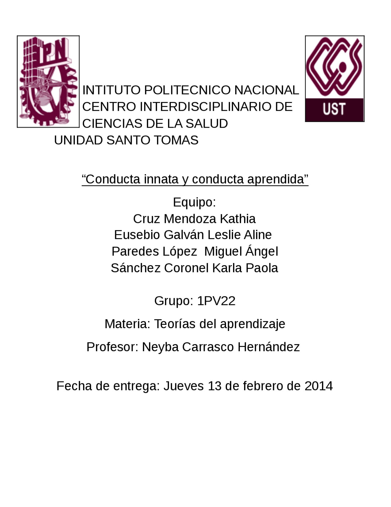 Conducta innata y aprendida - Apuntes de Informática - Docsity