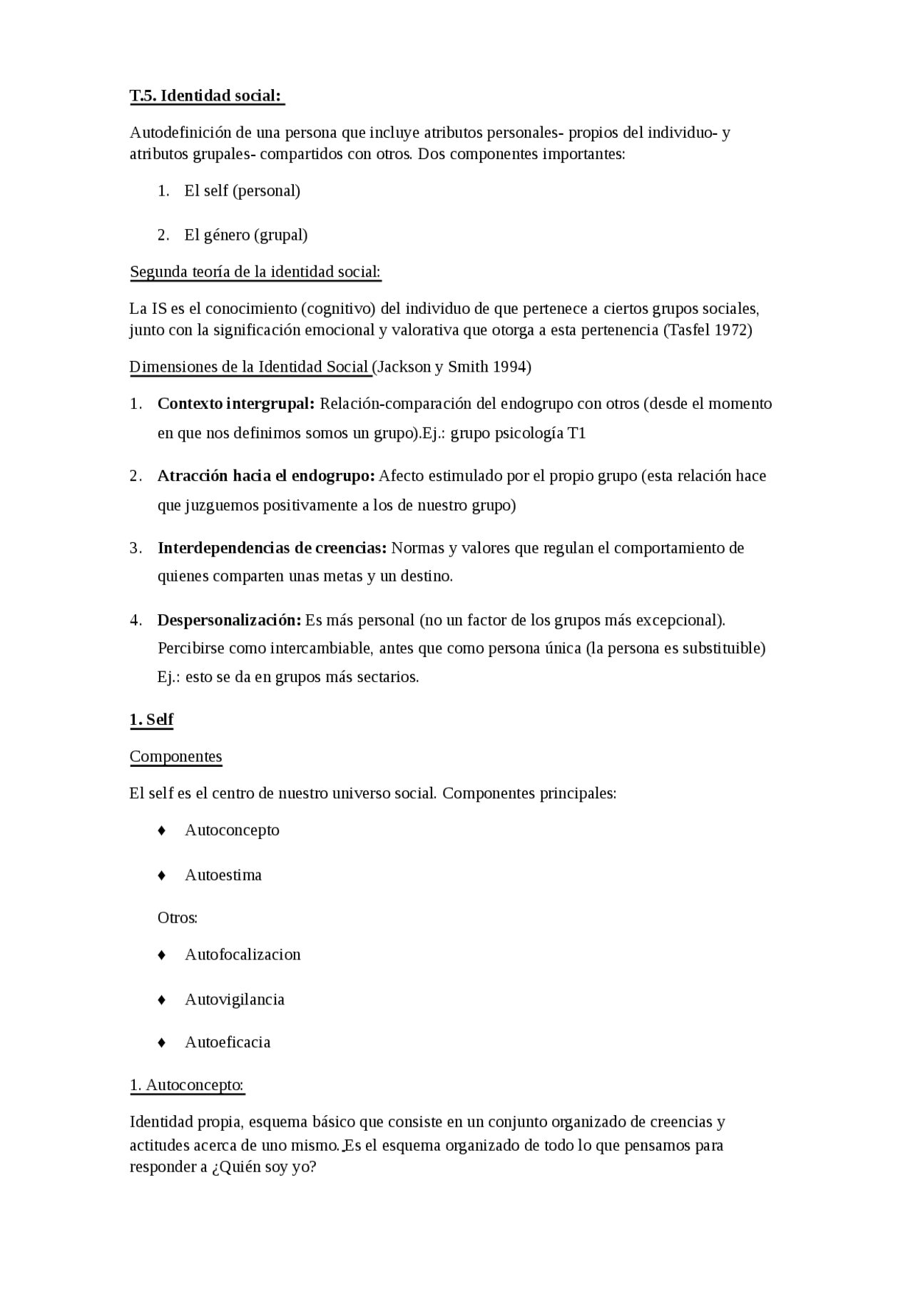 T.5. Identidad social Autodefinición de una persona que incl - Apuntes ...