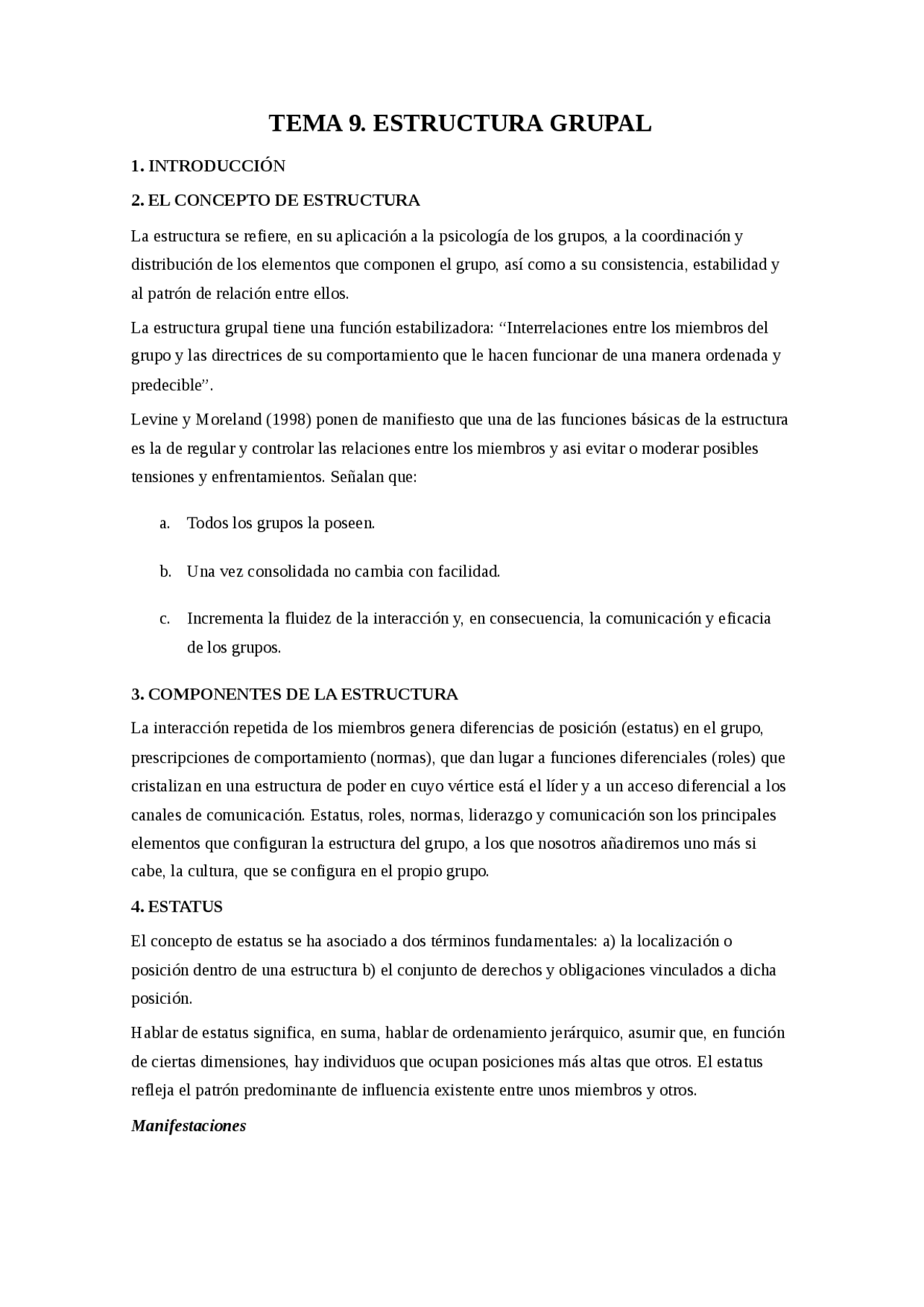 TEMA 9. ESTRUCTURA GRUPAL - Apuntes de Psicología | Docsity