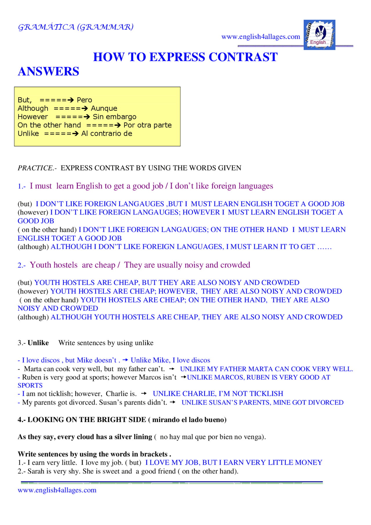 How to express contrast - Apuntes de Idioma Inglés - Docsity