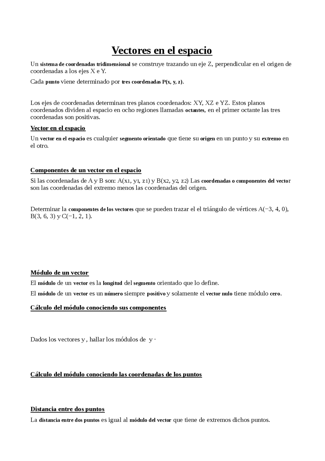 Teoría de vectores - Apuntes de Geometría | Docsity