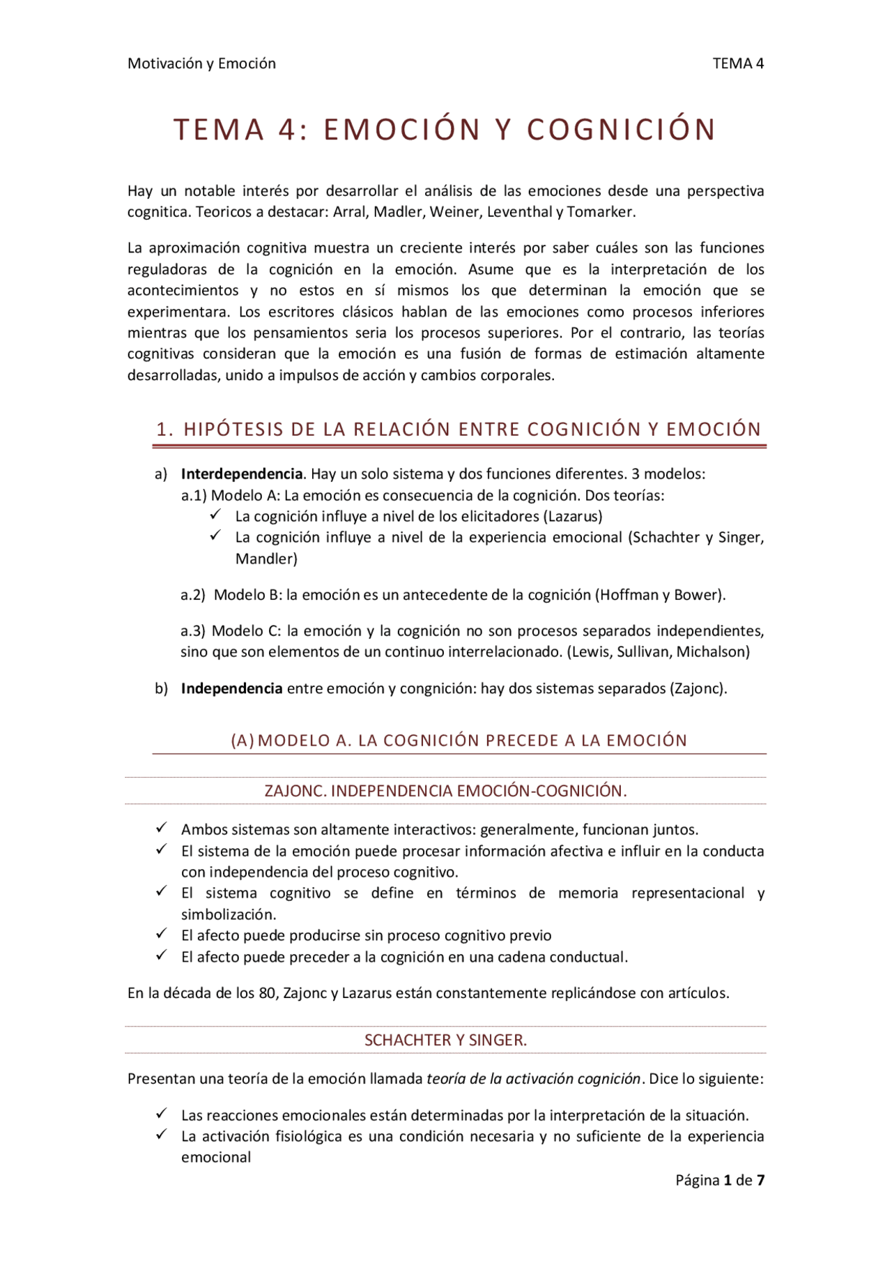 Tema 4 Emoción Y Cognición Apuntes De Emoción En Psicología Docsity