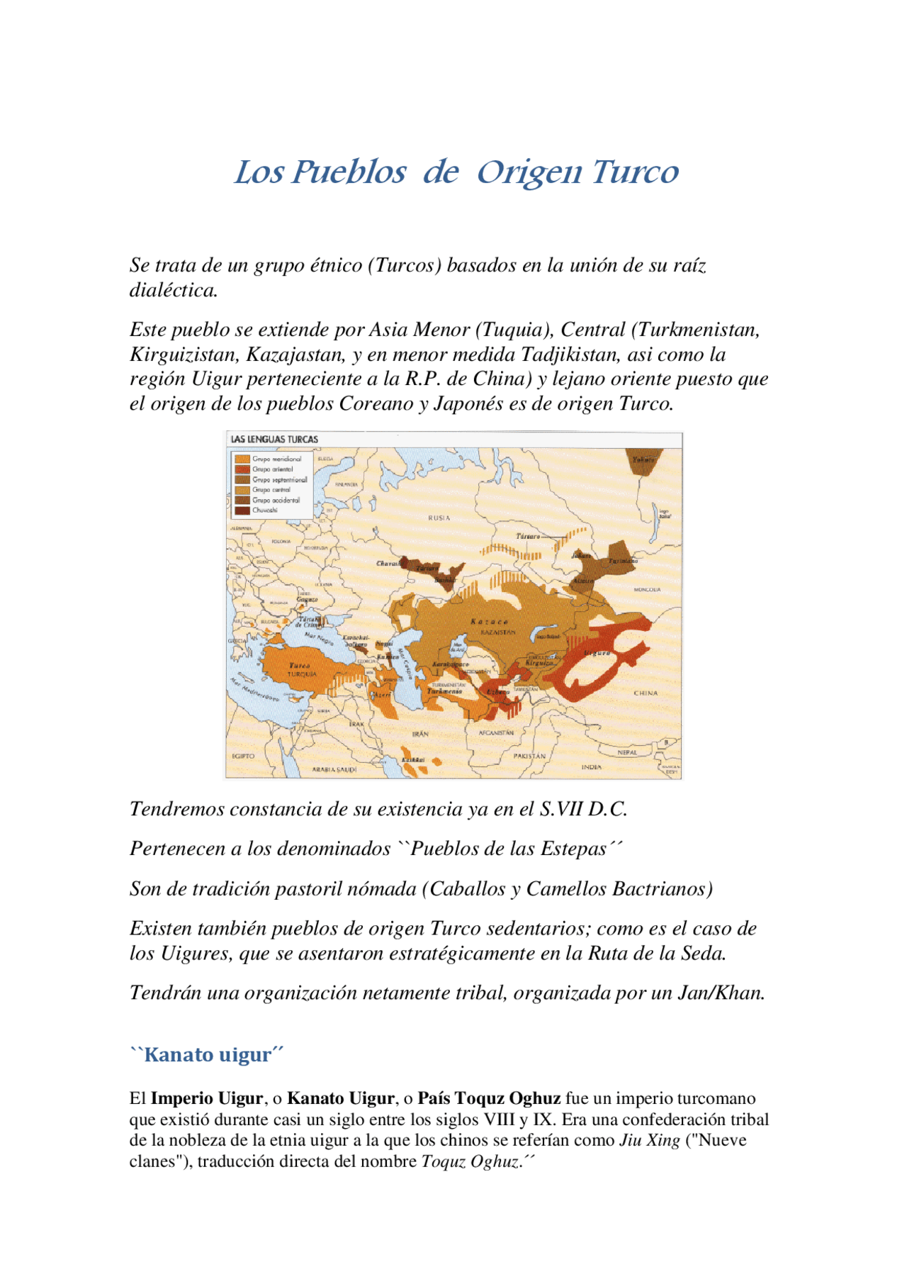 Los pueblos de origen turco - Apuntes de Historia del Islam - Docsity