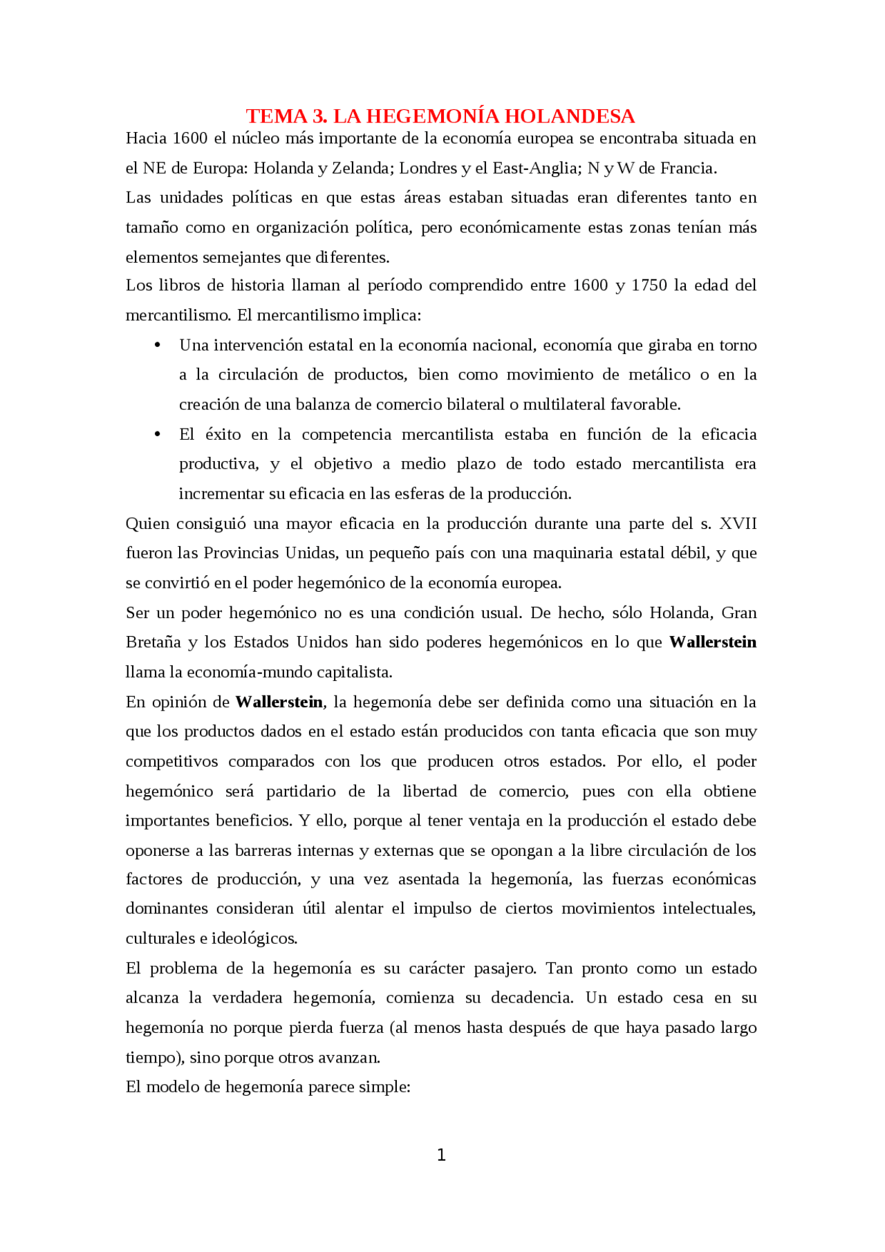 La hegemonía holandesa - Apuntes de Historia Moderna | Docsity