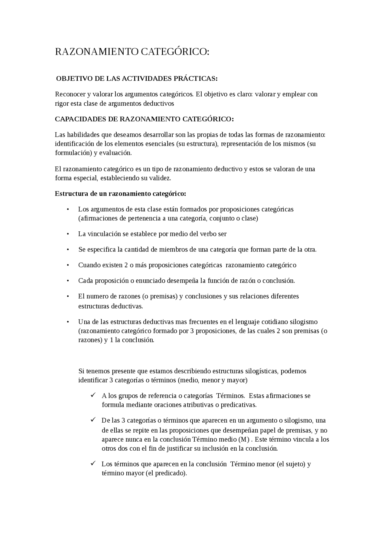 Razonamiento categorico - Apuntes de Psicología - Docsity