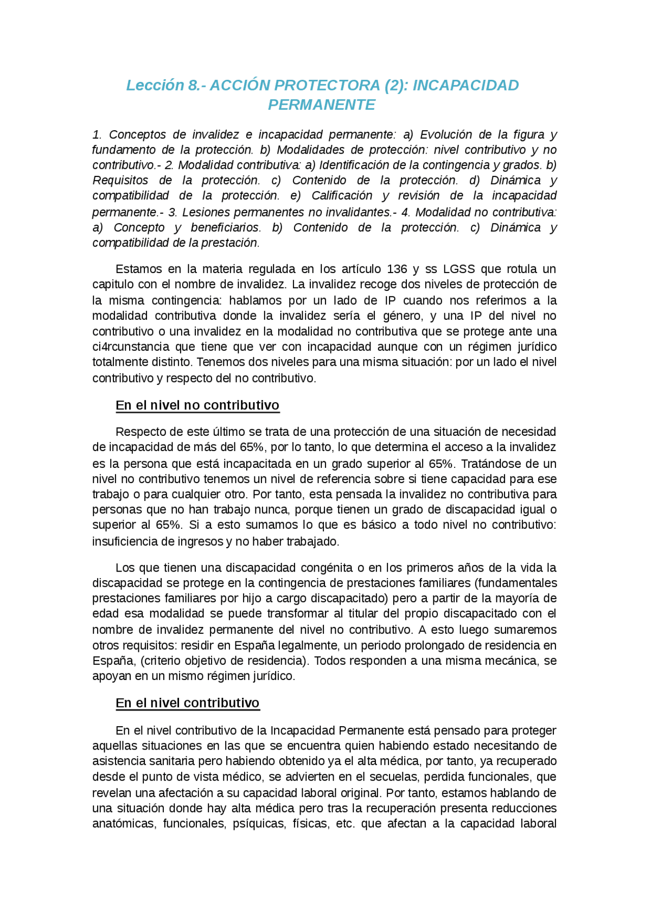 La acción Protectora, la Incapacidad permanente - Apuntes de Derecho de ...