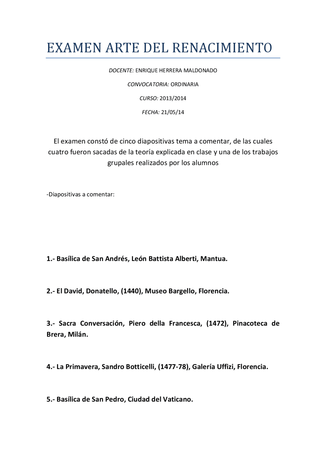Historia del Arte 05 2014 - Exámenes de Historia del Arte - Docsity