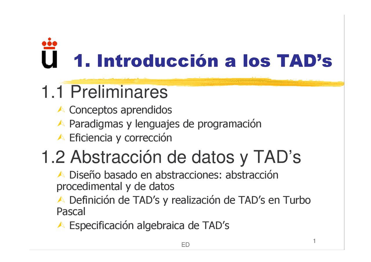 Introducción a los TAD's - Apuntes de Ingeniería Infórmatica - Docsity