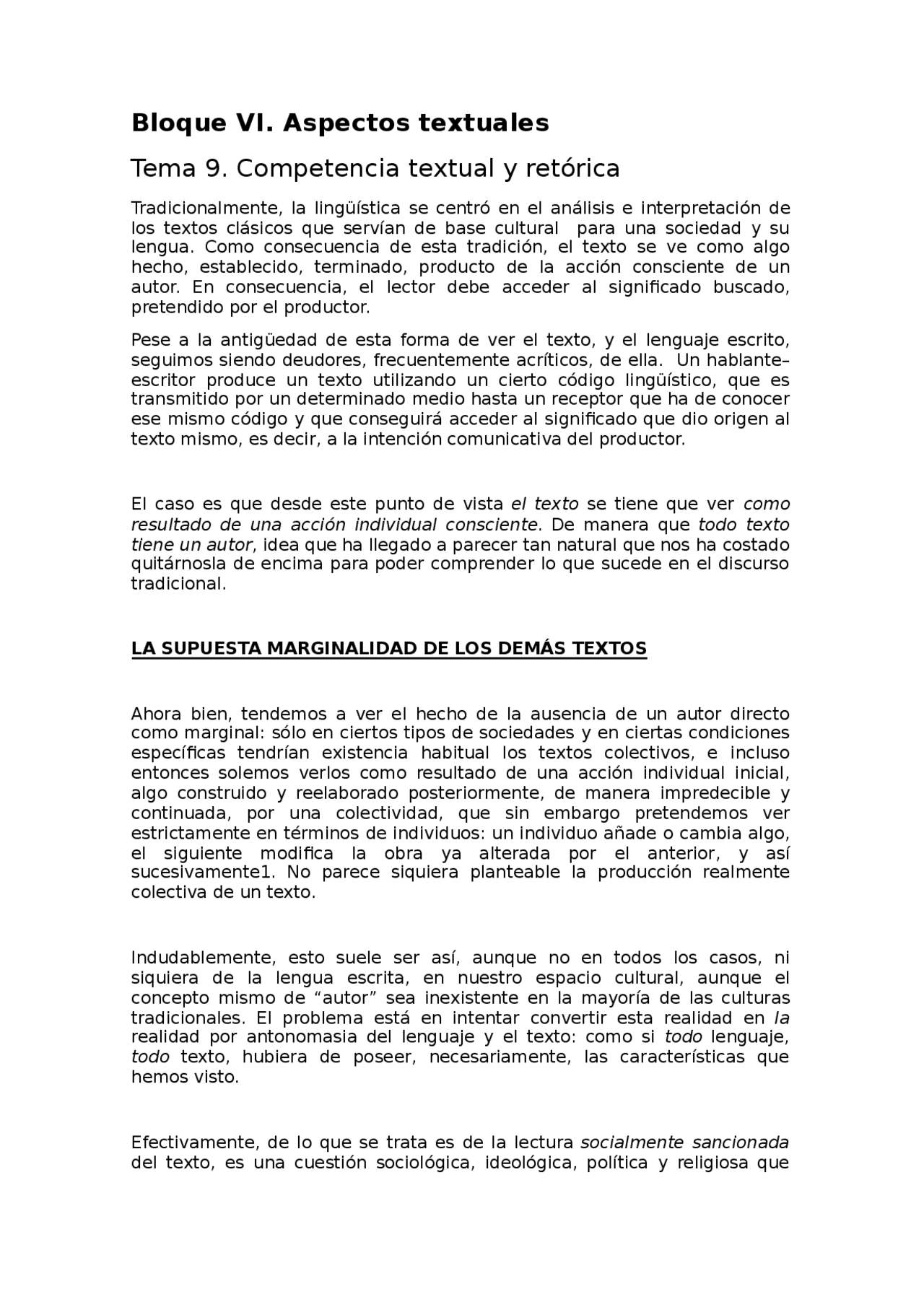 Bloque VI. Aspectos textuales Tema 9. Competencia textual y retóric ...