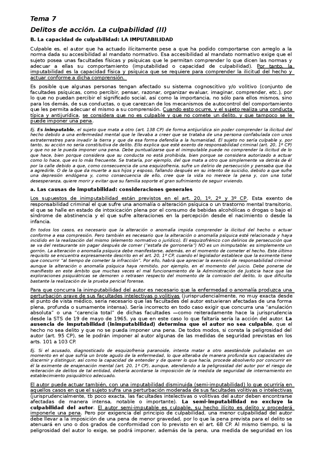 Inimputabilidad - Apuntes de Derecho Penal - Docsity