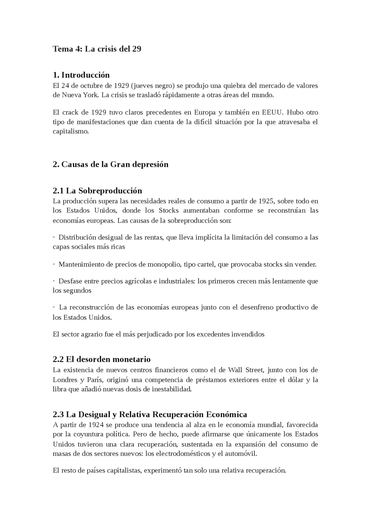 Las Causas del Crack de 1929. La Especulación La prin - Apuntes de ...